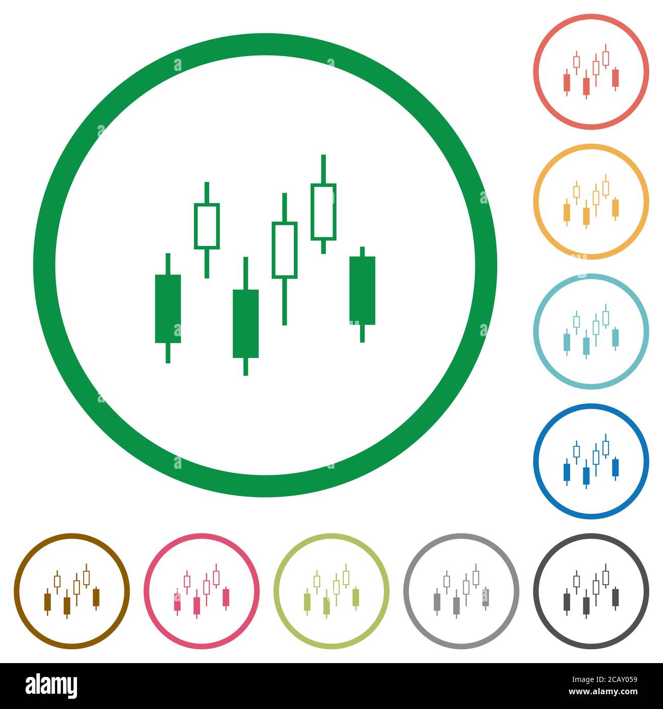 Candlestick chart flat color icons in round outlines on white ...