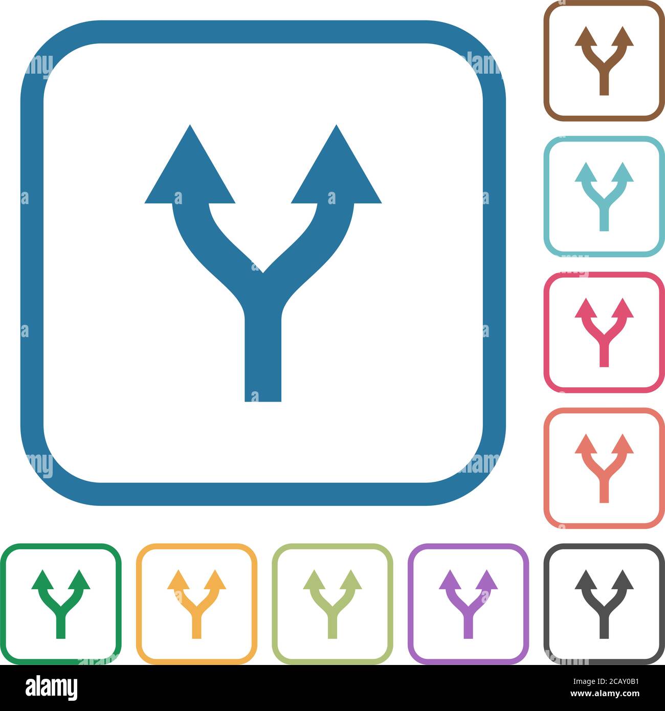 Split arrows up simple icons in color rounded square frames on white ...