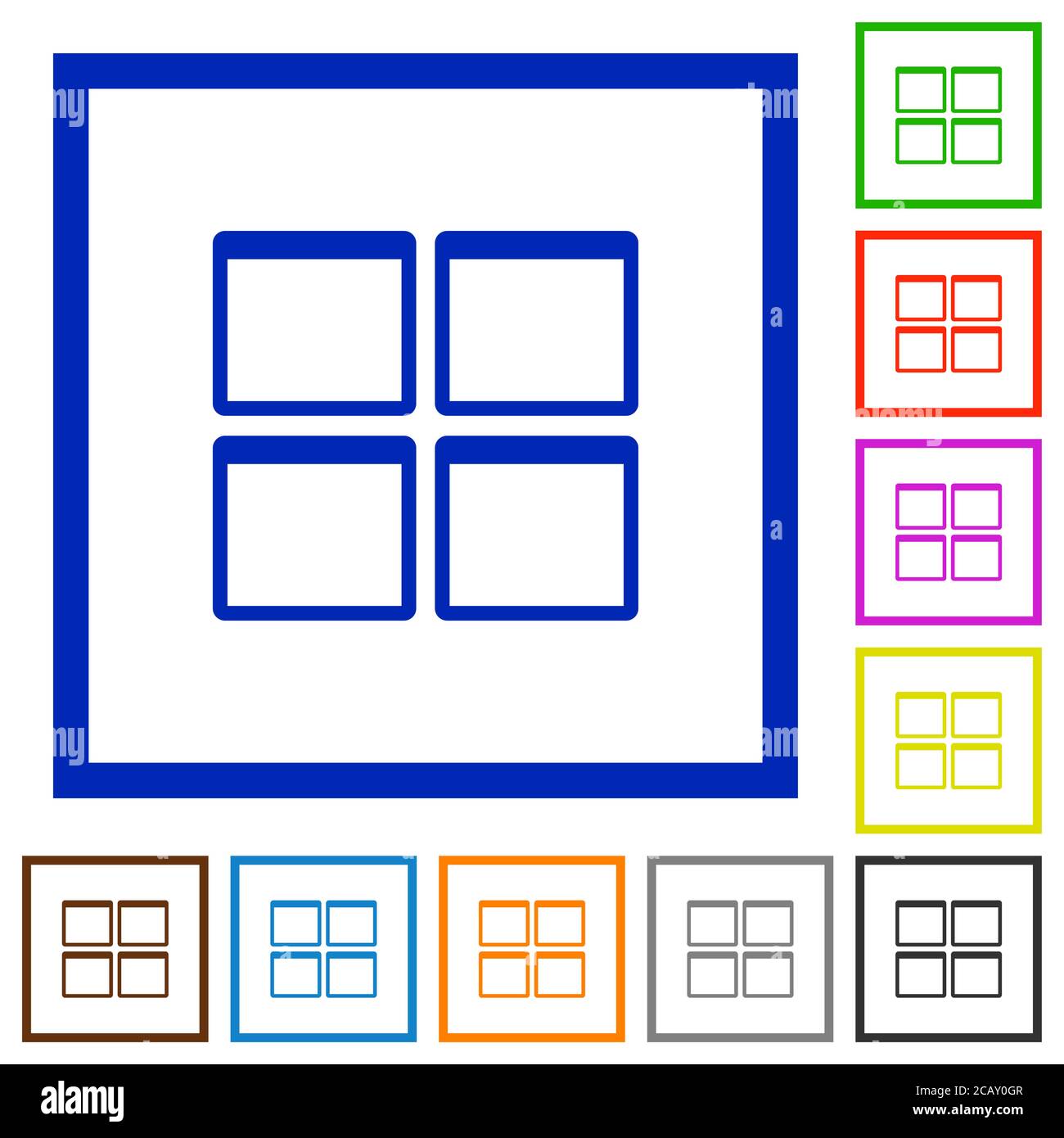 Admin dashboard panels flat color icons in square frames on white ...
