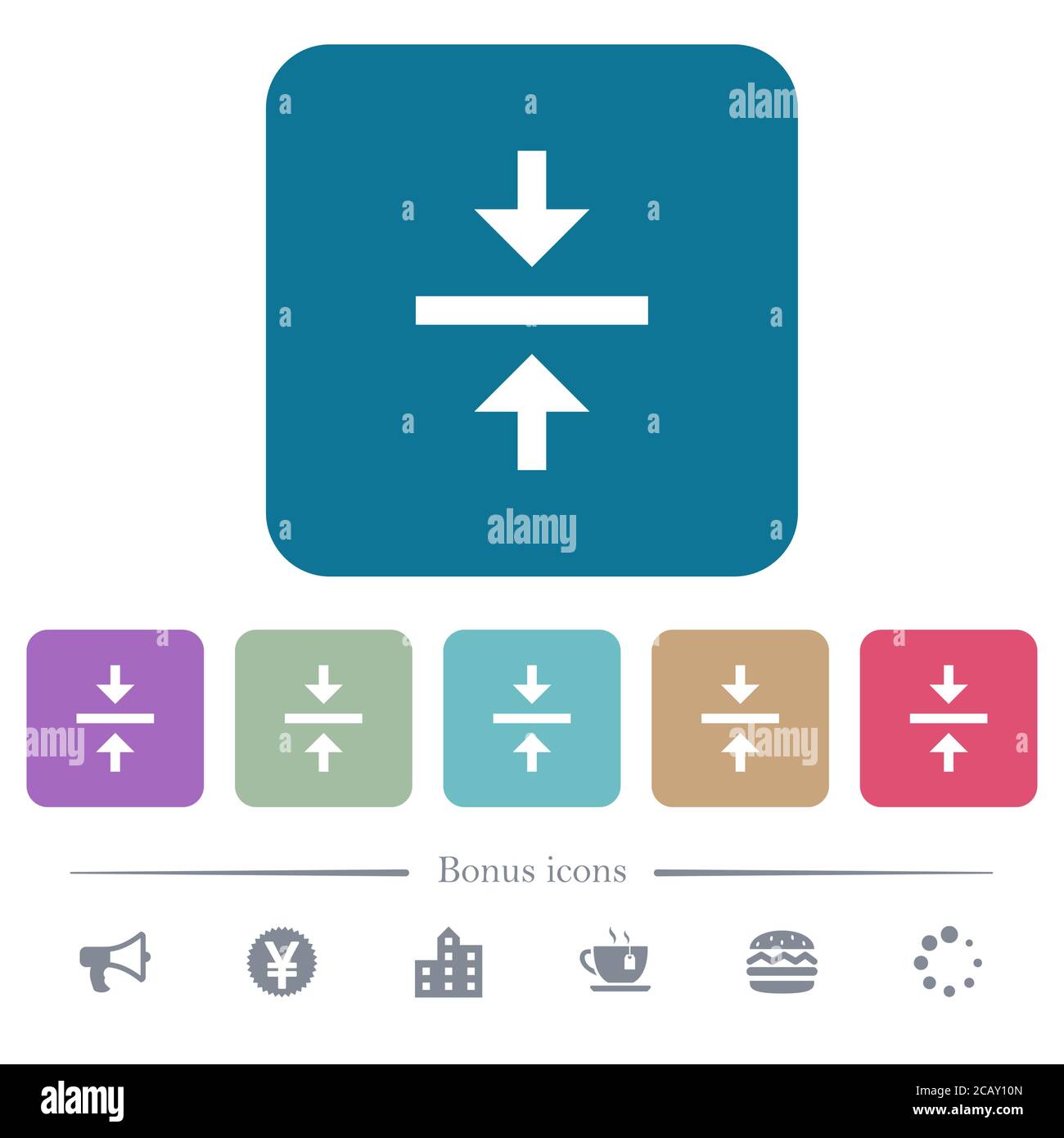 Vertical align center white flat icons on color rounded square backgrounds. 6 bonus icons ...