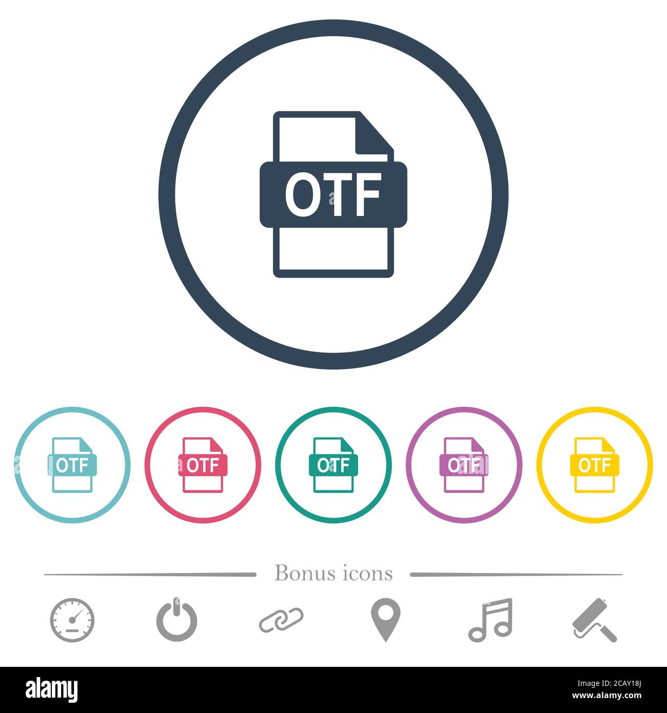OTF file format flat color icons in round outlines. 6 bonus icons ...