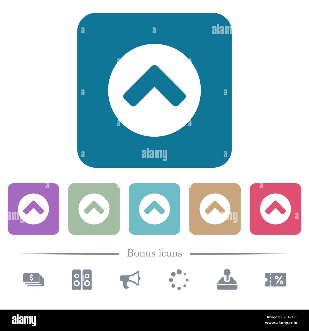 Chevron up white flat icons on color rounded square backgrounds. 6 ...