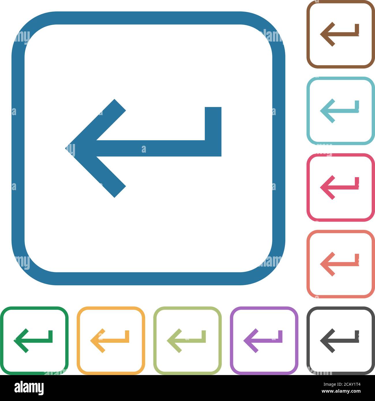 Keyboard return simple icons in color rounded square frames on white ...