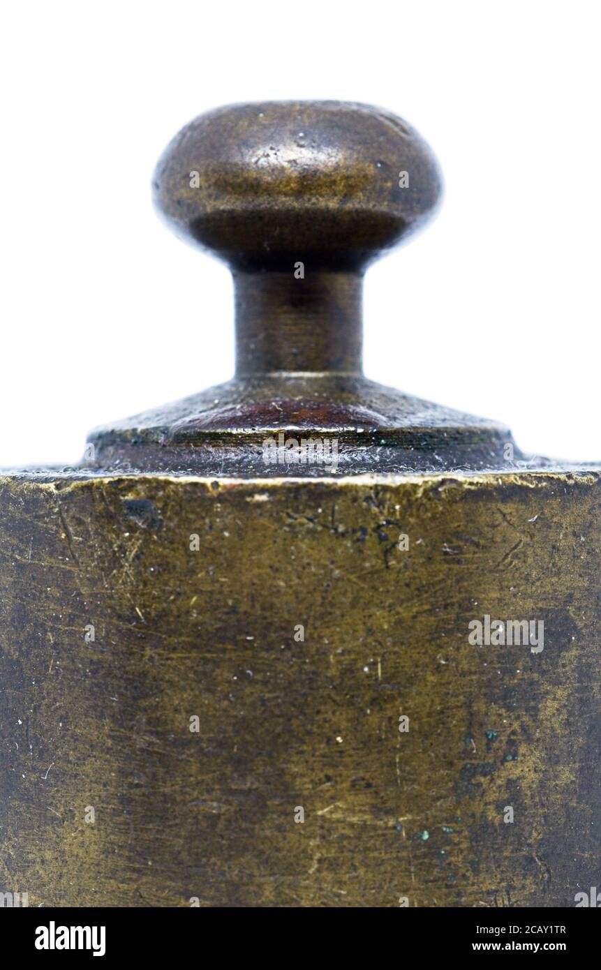 Iron weight on white background. Weighting tool Stock Photo - Alamy