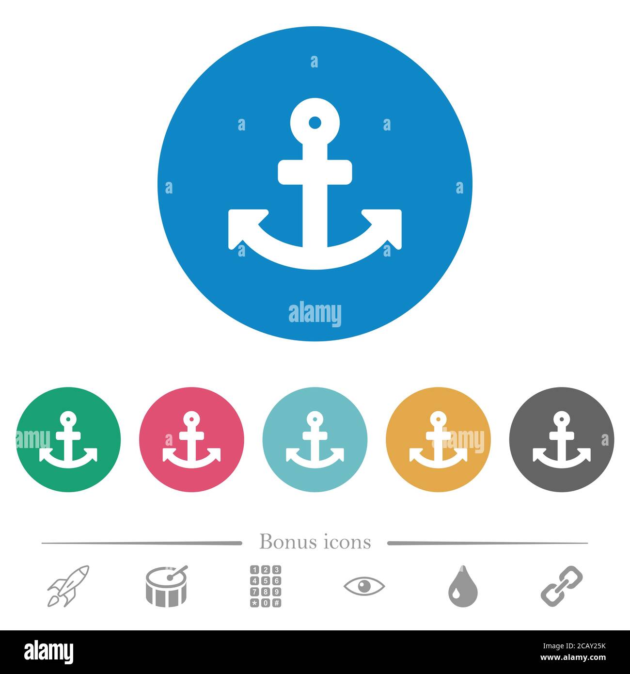 Anchor flat white icons on round color backgrounds. 6 bonus icons included Stock Vector Image ...
