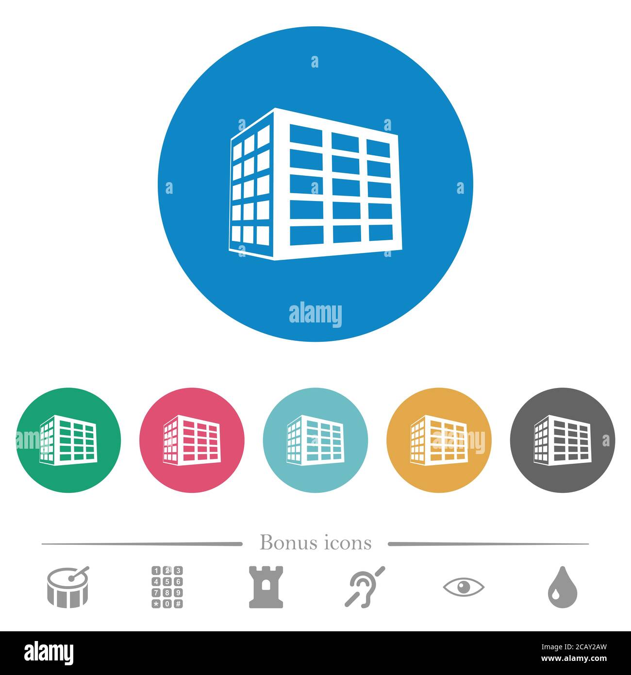 Office block flat white icons on round color backgrounds. 6 bonus icons ...