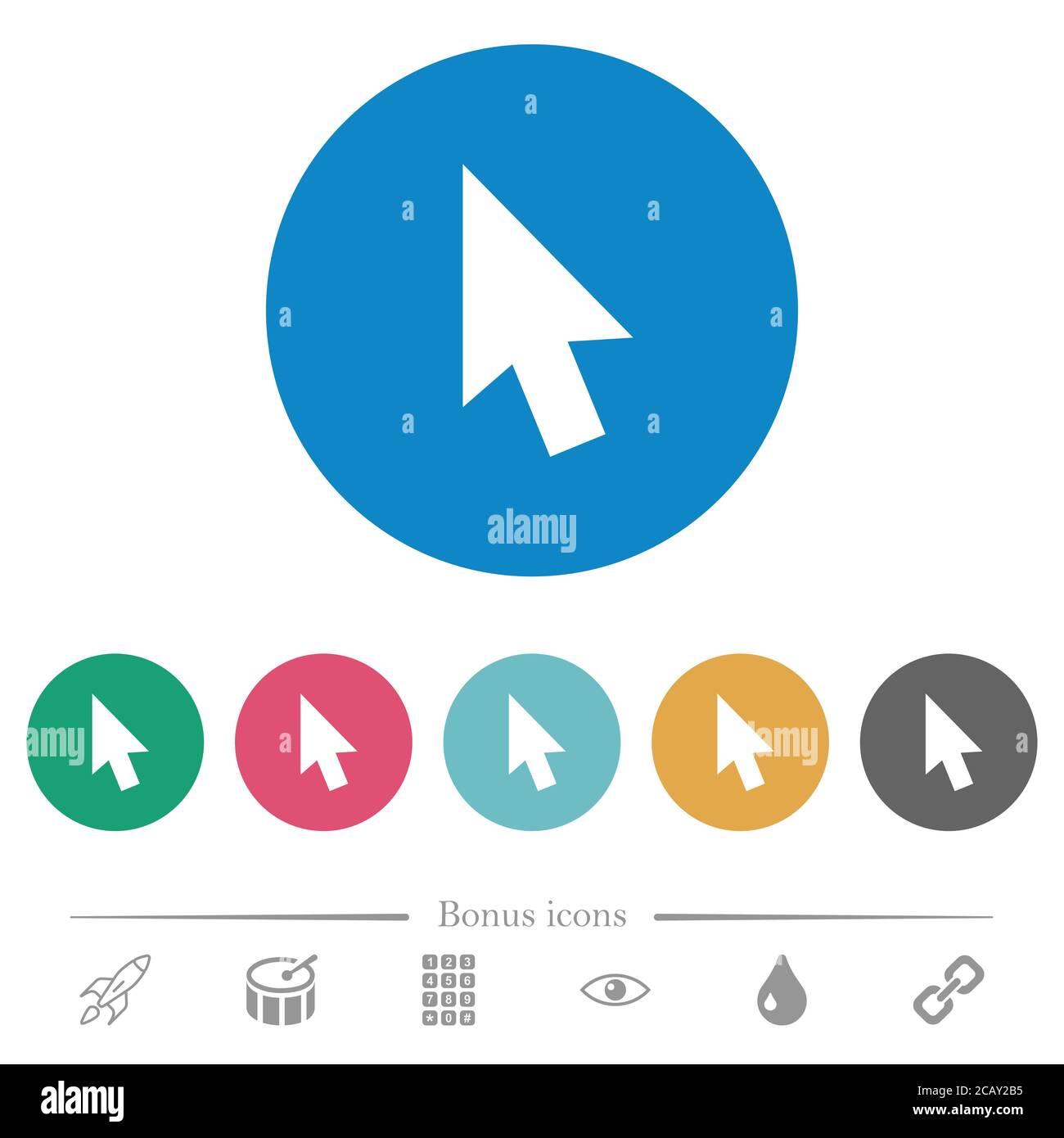 Mouse cursor flat white icons on round color backgrounds. 6 bonus icons ...