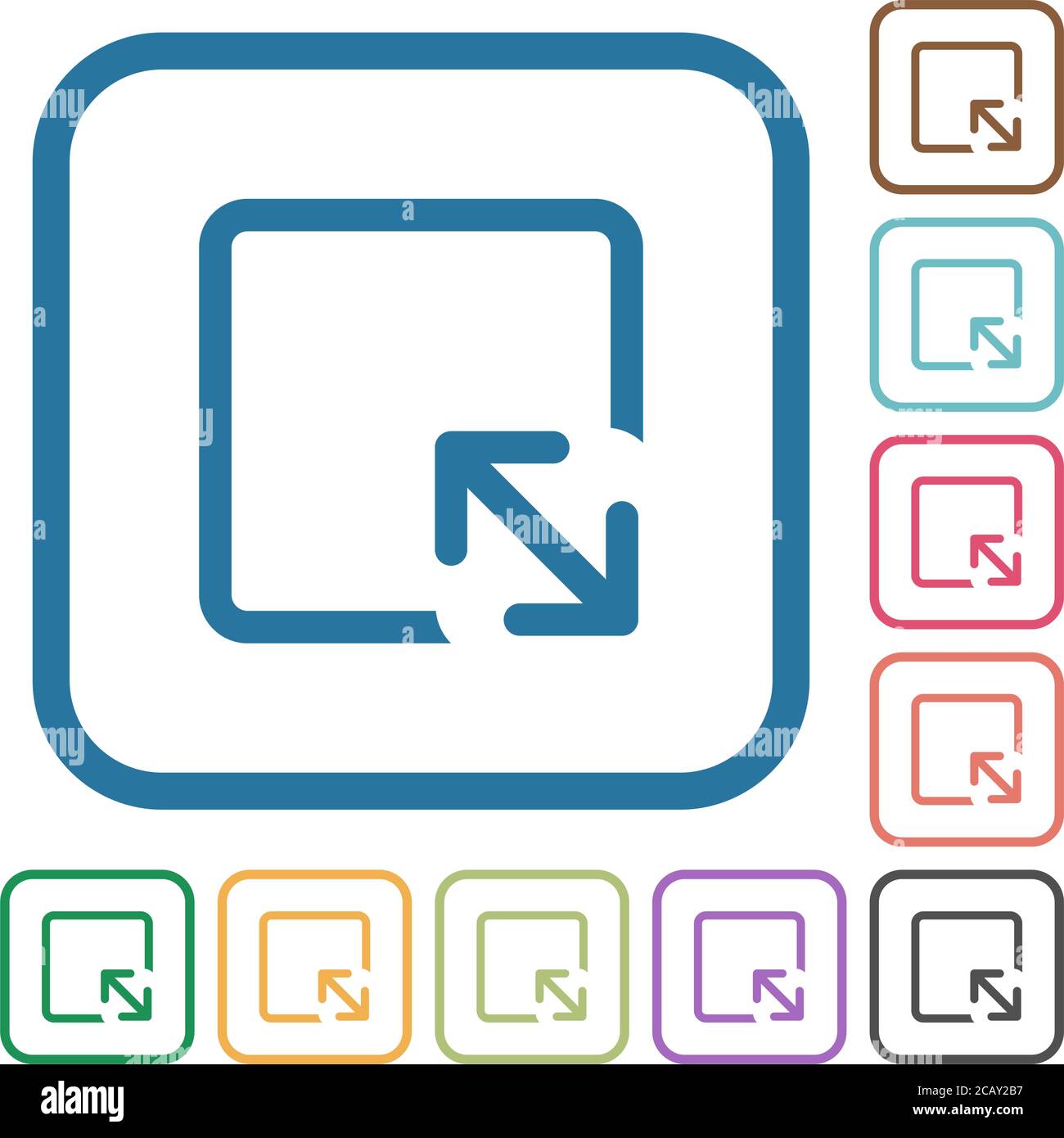 Resize object simple icons in color rounded square frames on white ...