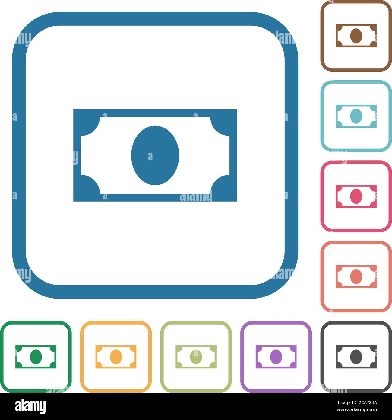 Single banknote simple icons in color rounded square frames on white ...