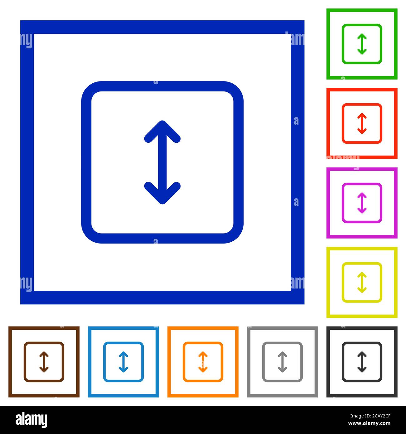 Adjust object height flat color icons in square frames on white ...