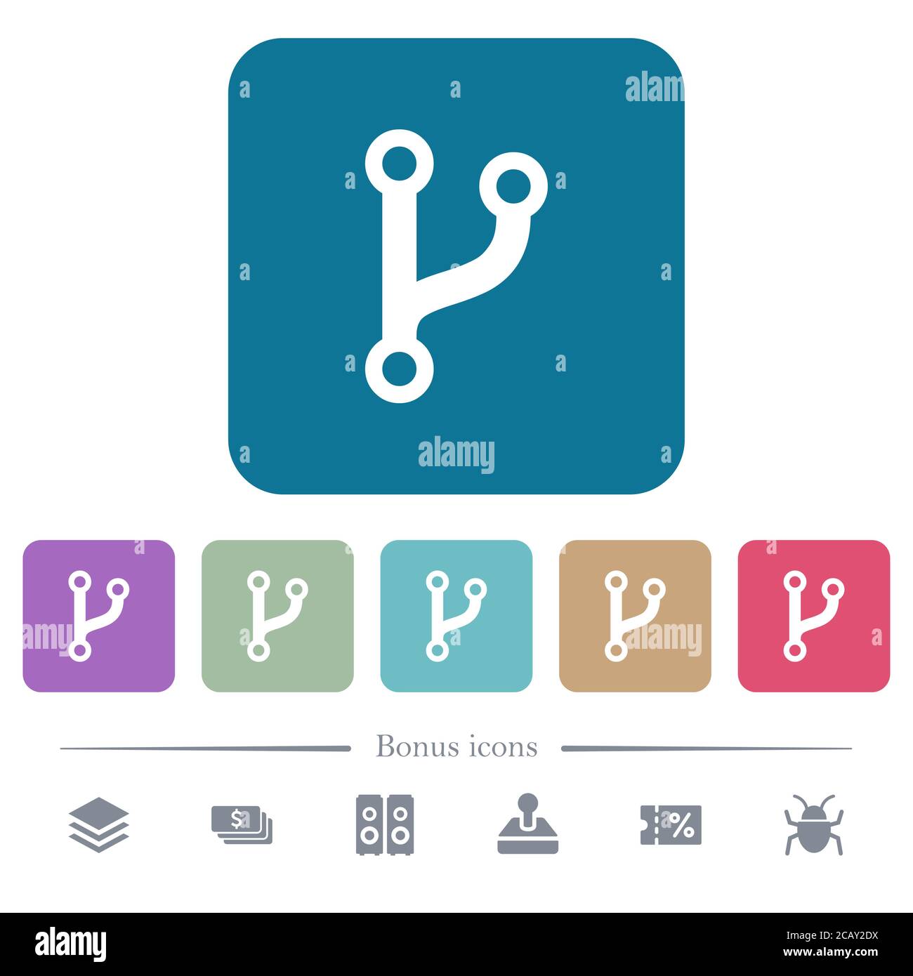Code fork white flat icons on color rounded square backgrounds. 6 bonus ...
