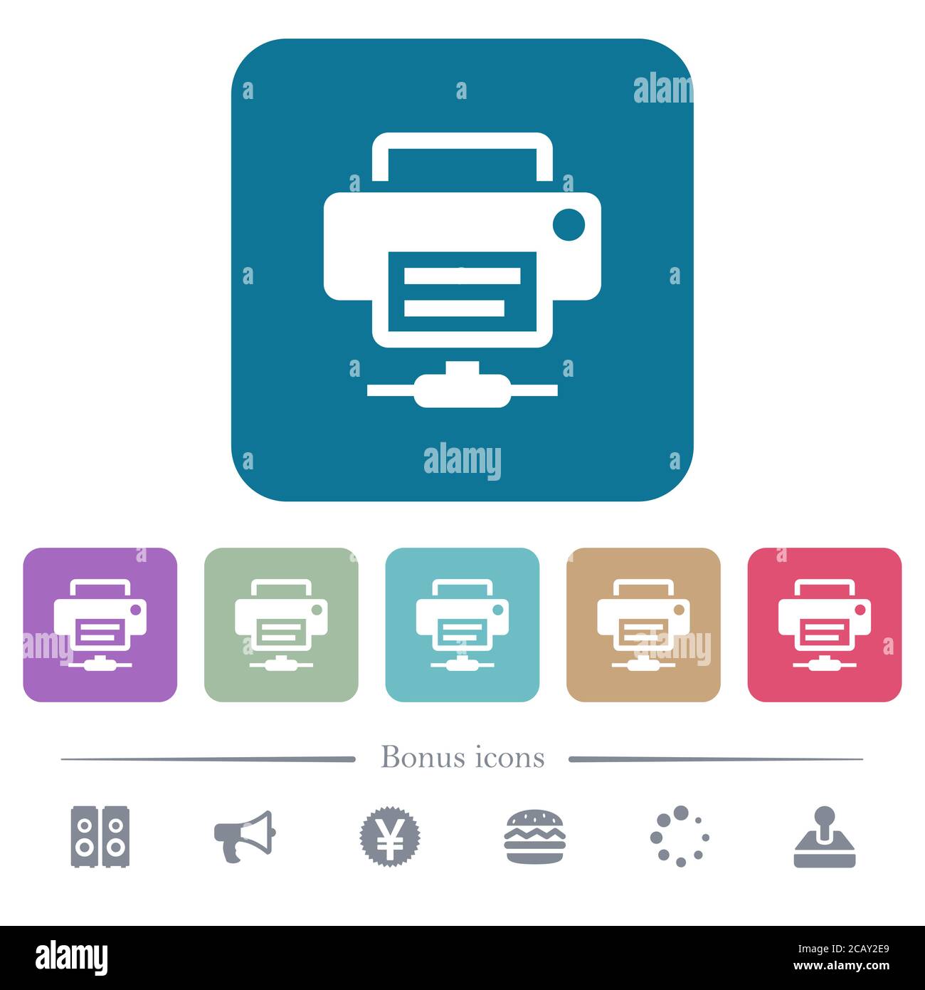 Network printer white flat icons on color rounded square backgrounds. 6 ...