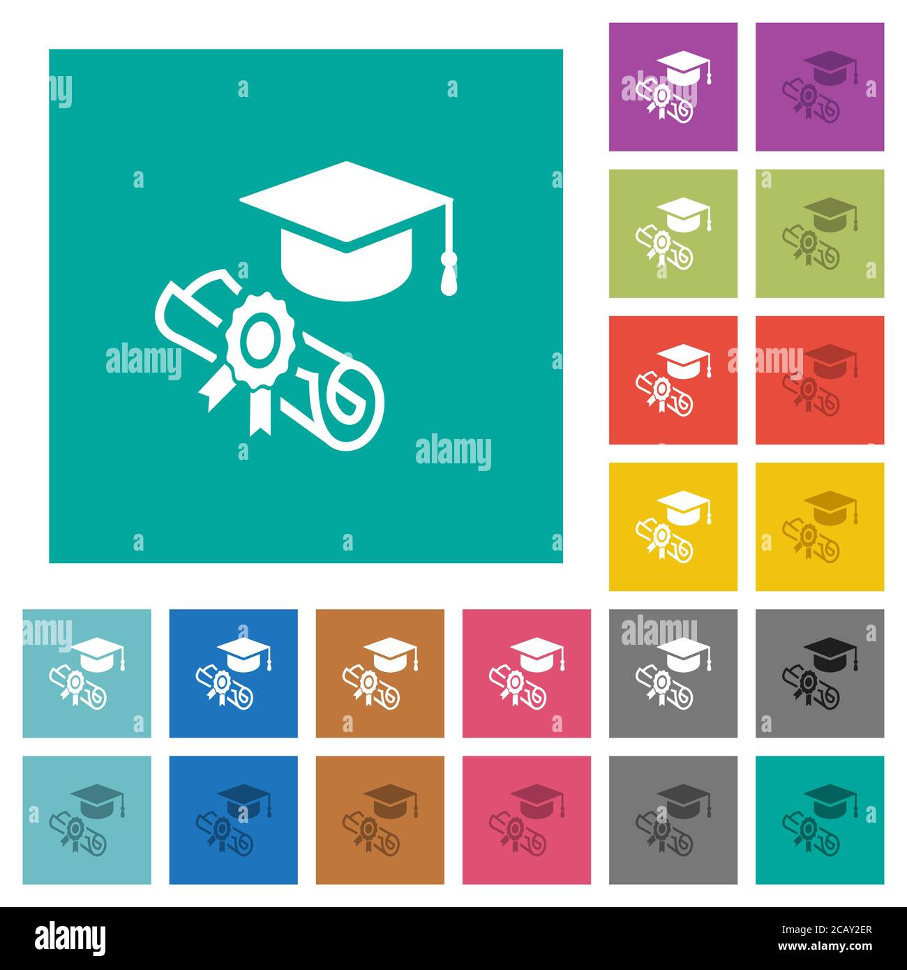 Graduation ceremony multi colored flat icons on plain square ...