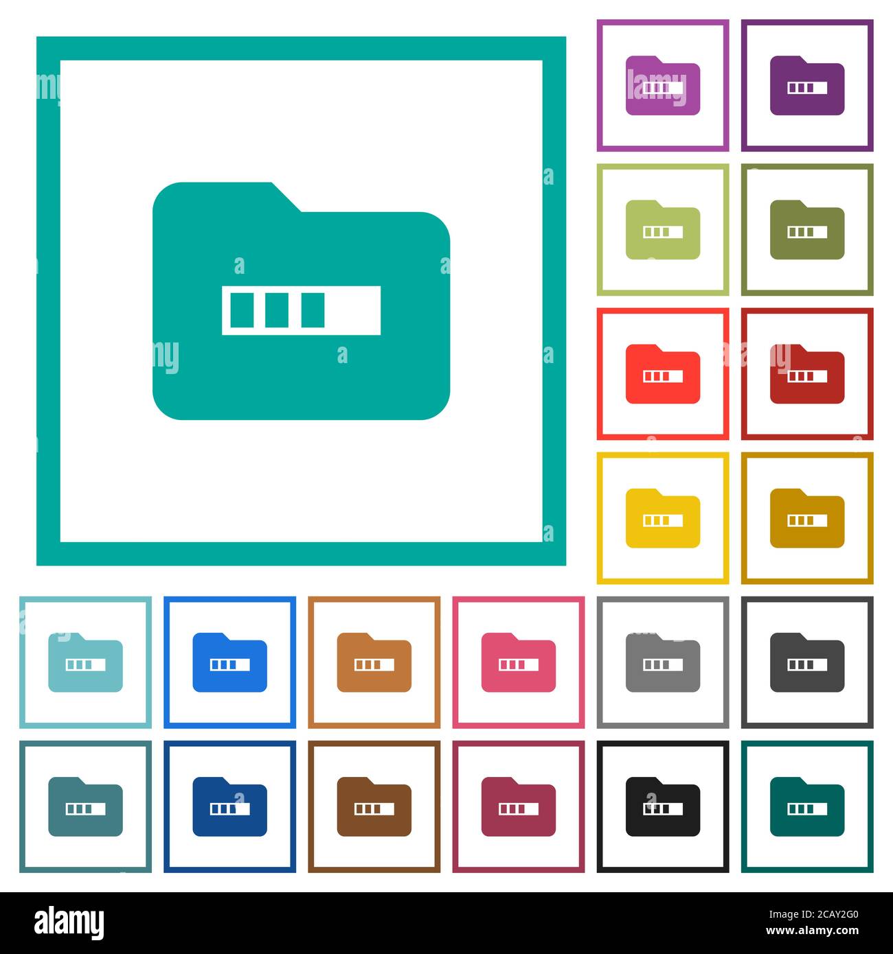 Processing folder flat color icons with quadrant frames on white ...