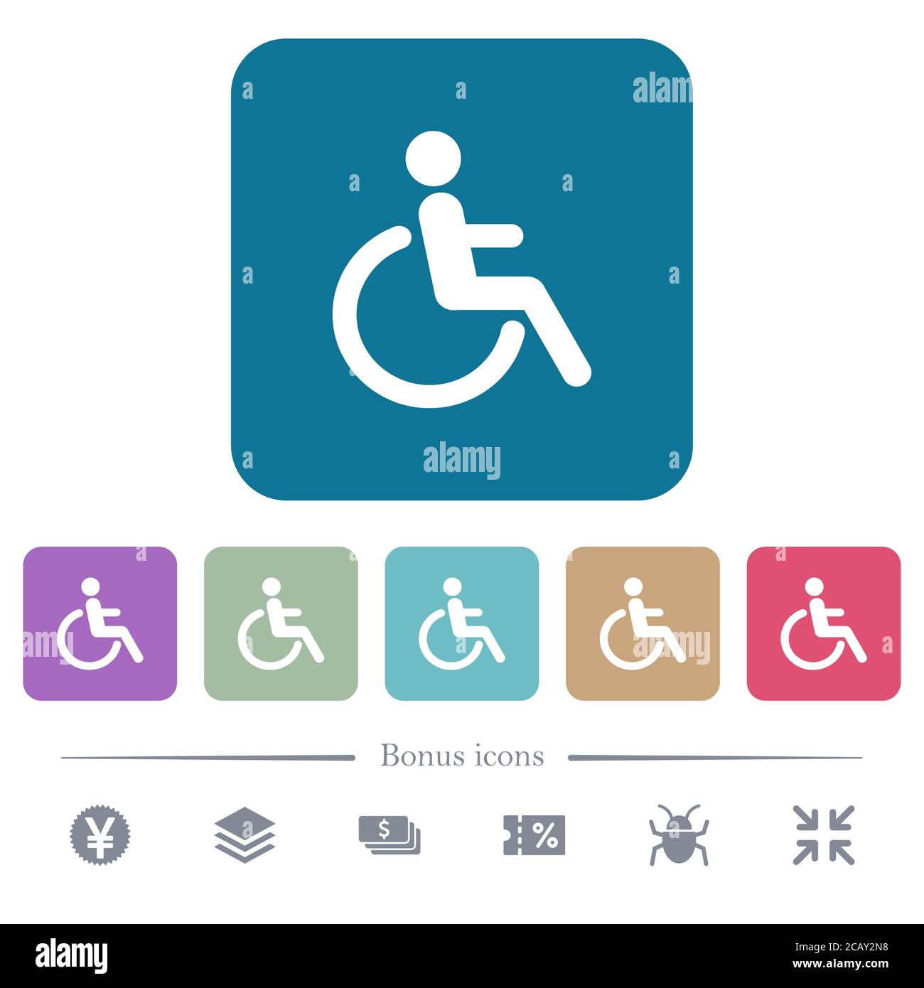 Disability white flat icons on color rounded square backgrounds. 6 bonus icons included Stock ...