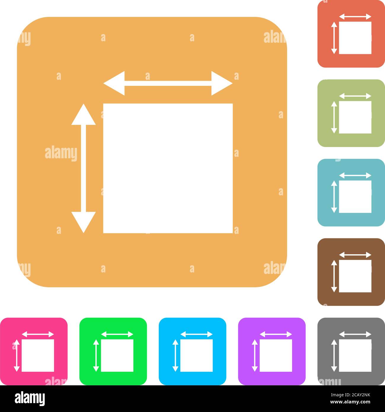 Elemet dimensions flat icons on rounded square vivid color backgrounds ...