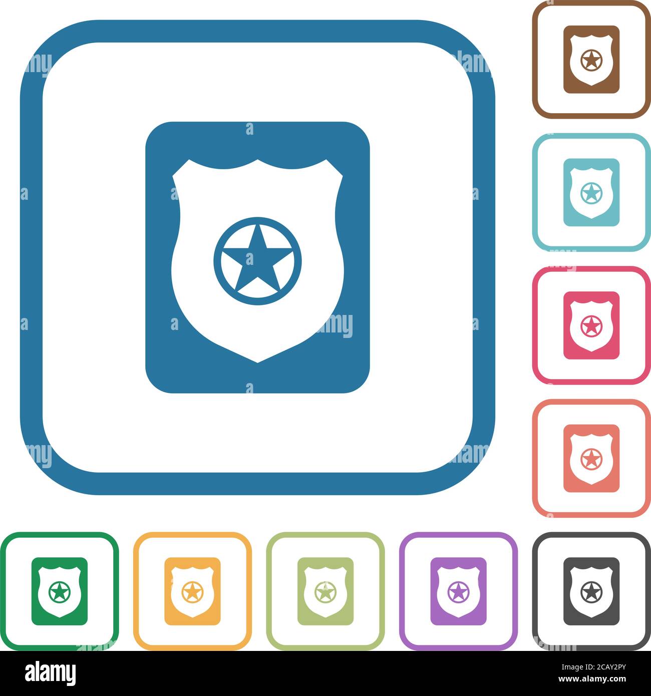 Police badge simple icons in color rounded square frames on white ...