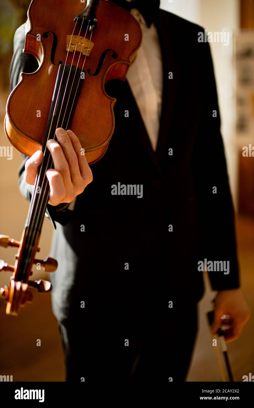 cropped elegant talented professional violinist performing classical ...