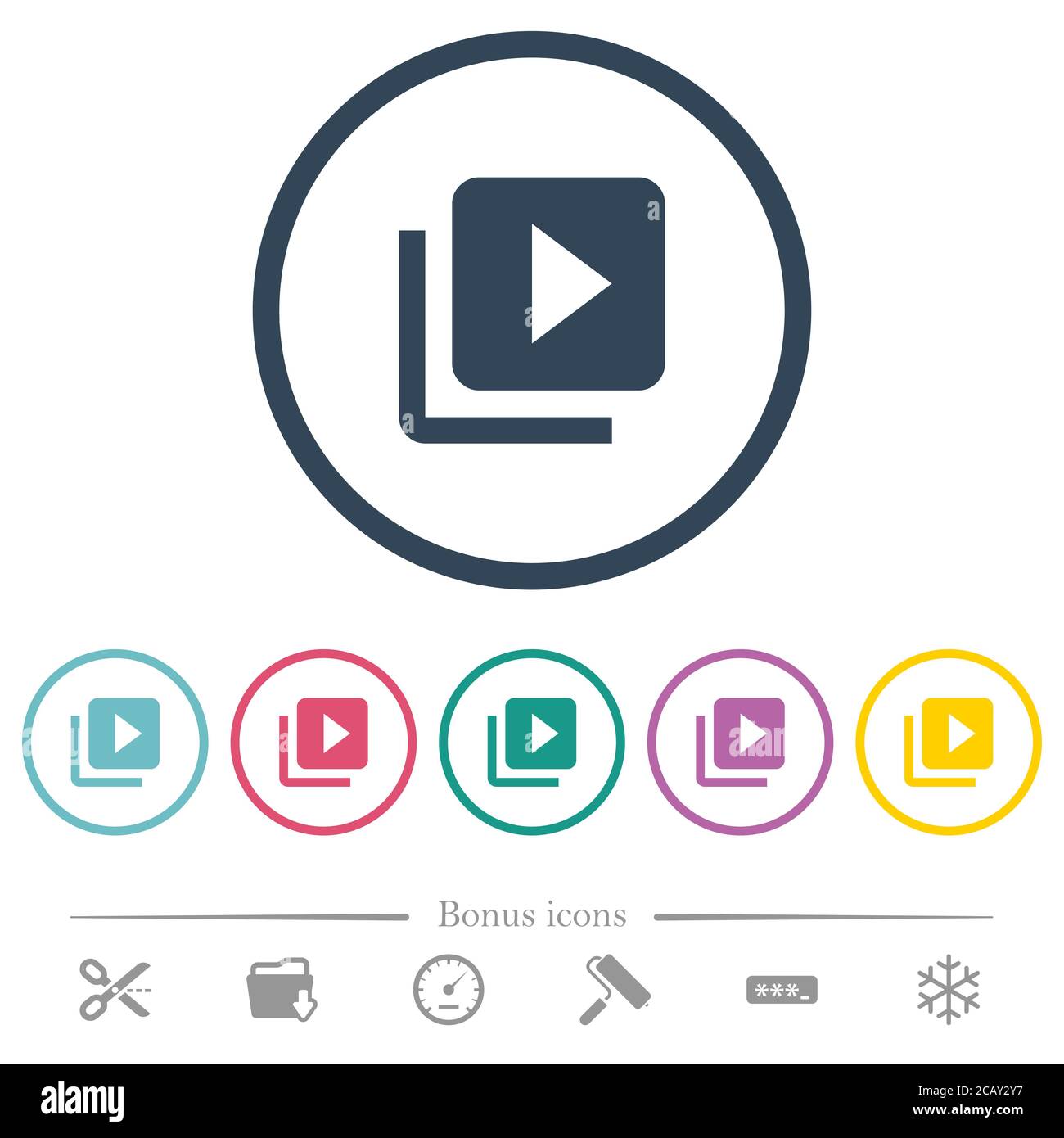 Video library flat color icons in round outlines. 6 bonus icons ...