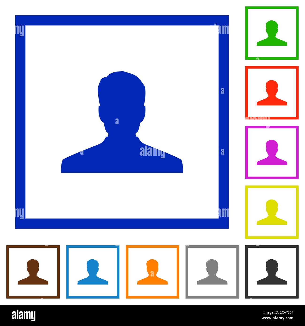 Anonymous avatar flat color icons in square frames on white background ...