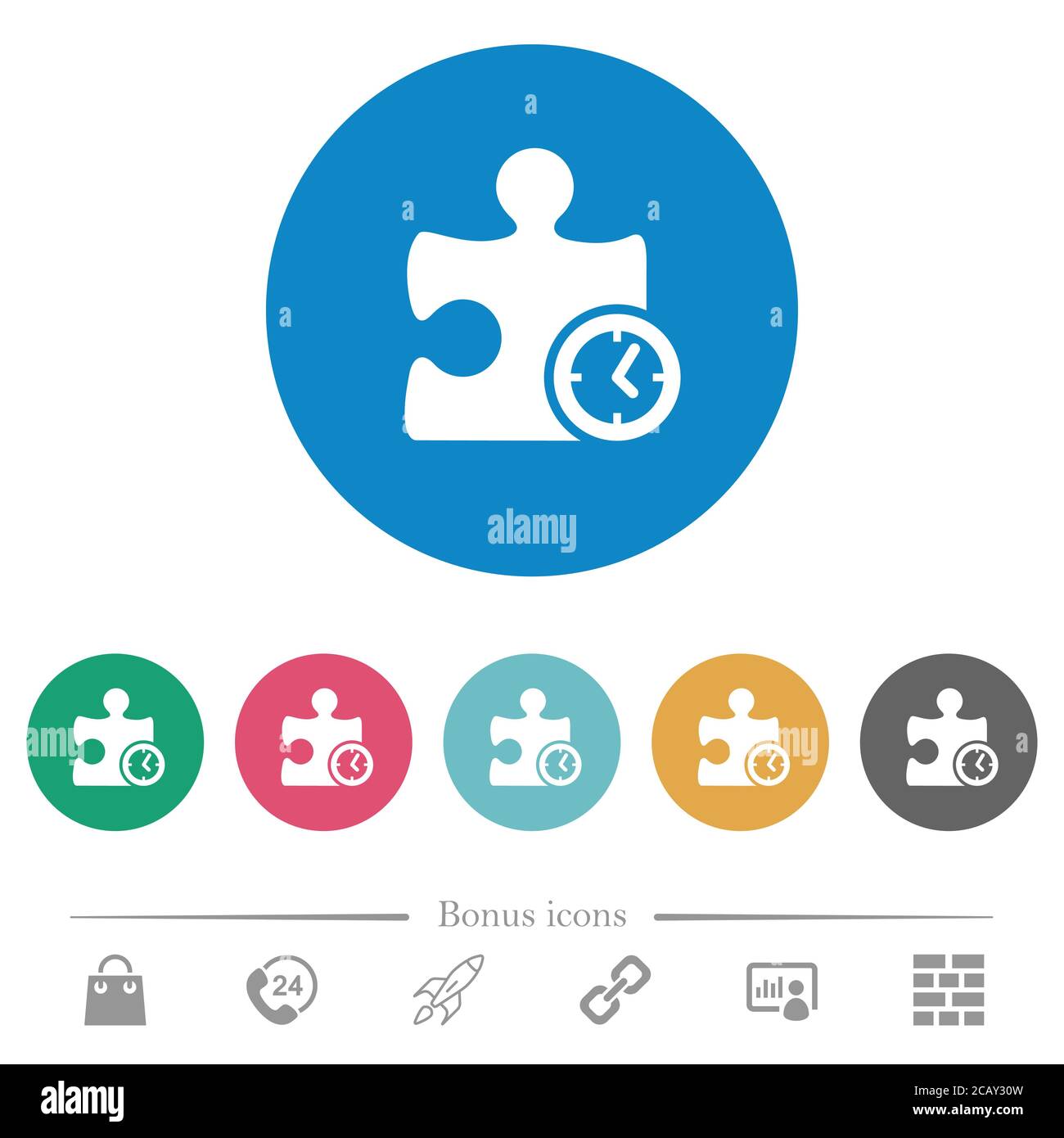 Timer plugin flat white icons on round color backgrounds. 6 bonus icons ...