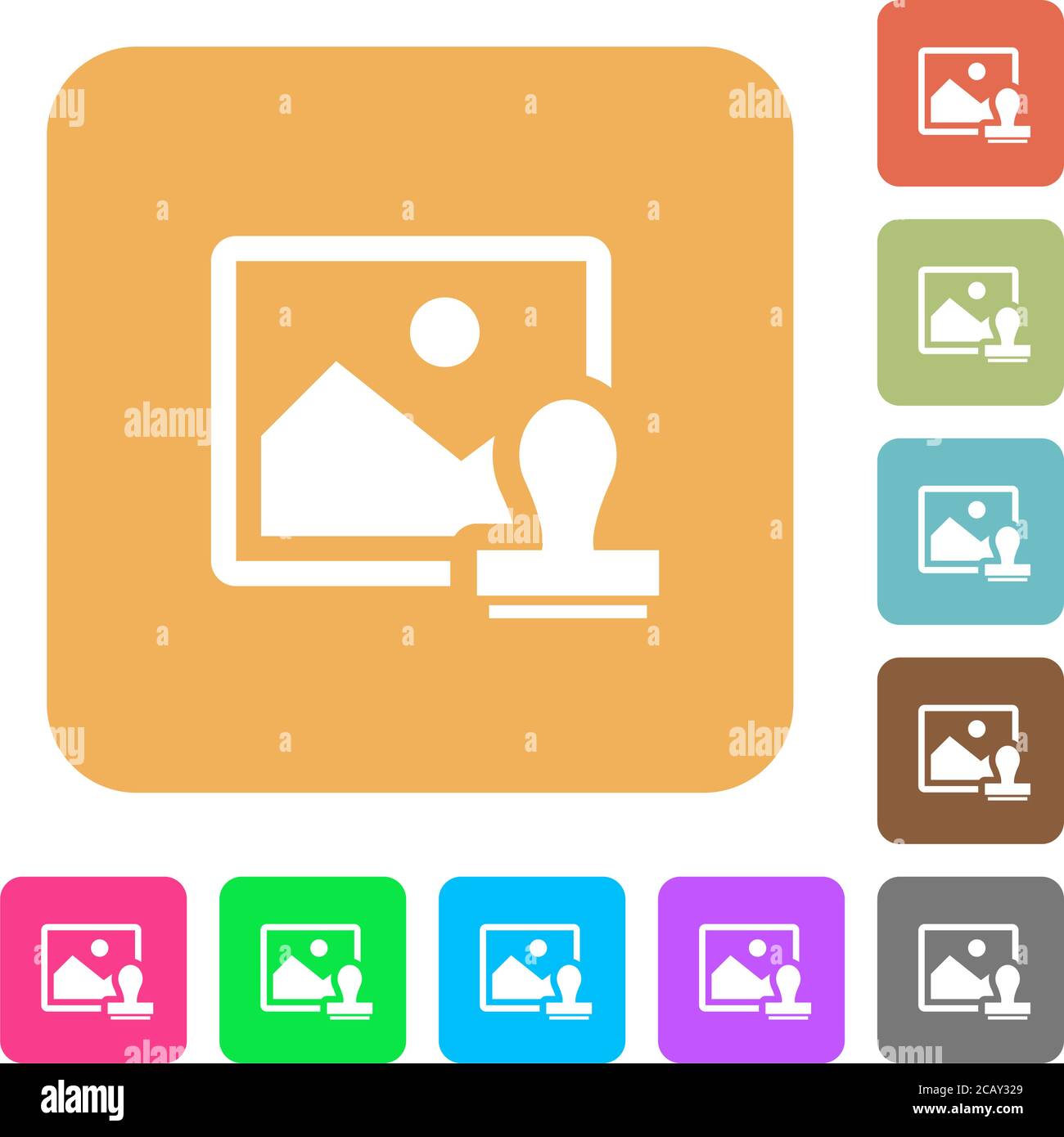 Image watermark flat icons on rounded square vivid color backgrounds ...