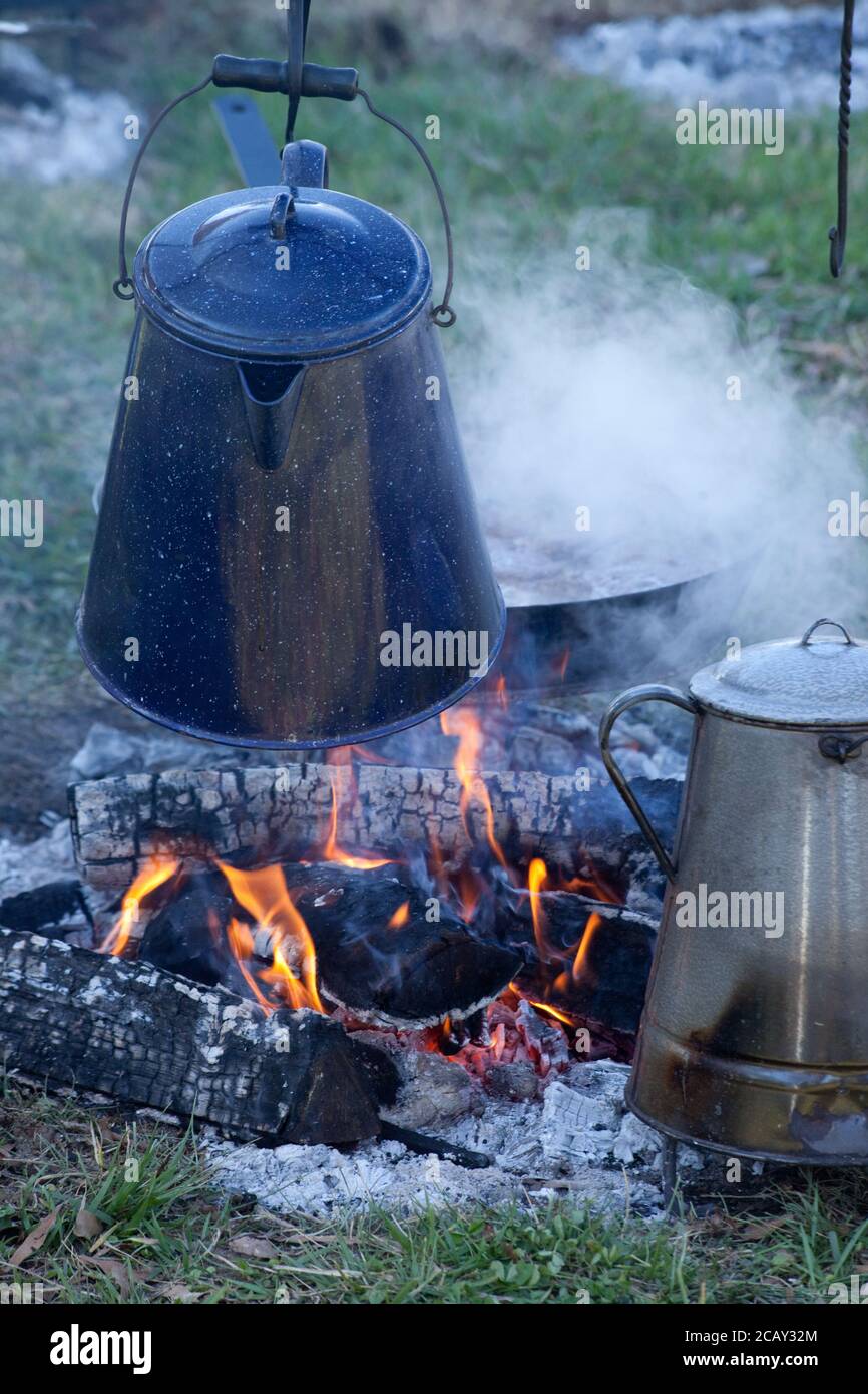 Coffee Pot on an Open Fire Stock Photo - Alamy