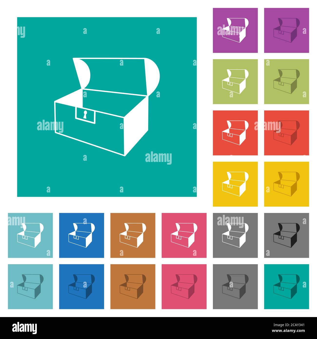 Empty open coffer multi colored flat icons on plain square backgrounds ...