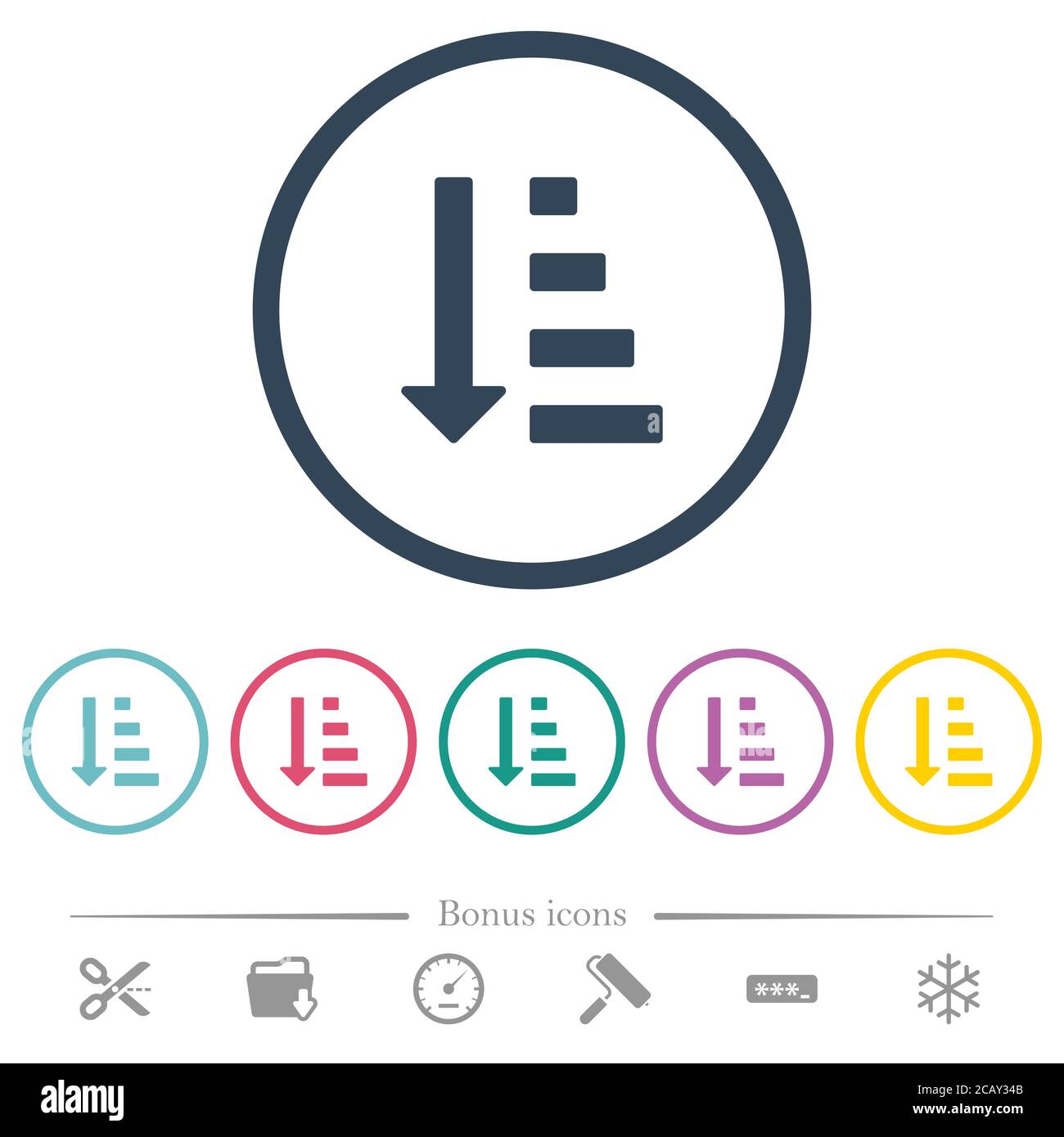 Ascending ordered list mode flat color icons in round outlines. 6 bonus ...