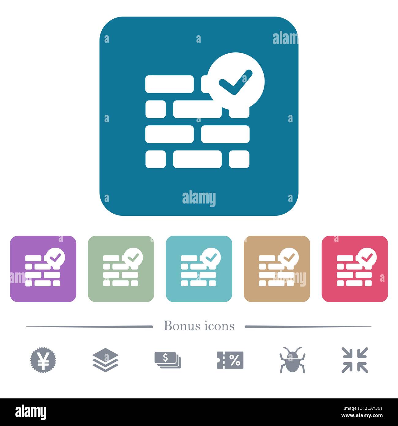 Active firewall white flat icons on color rounded square backgrounds. 6 bonus icons included ...