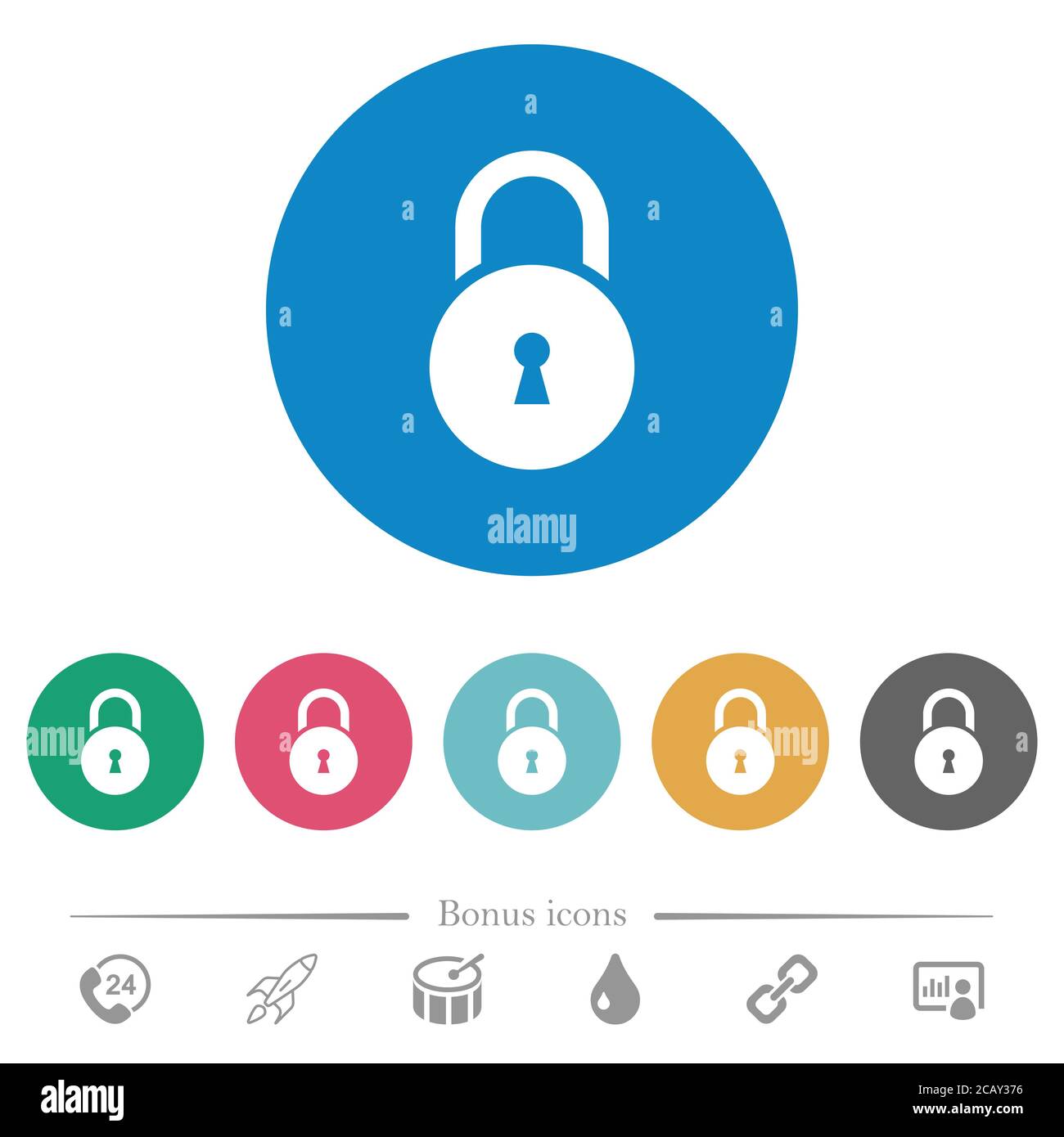 Locked round padlock with keyhole flat white icons on round color ...