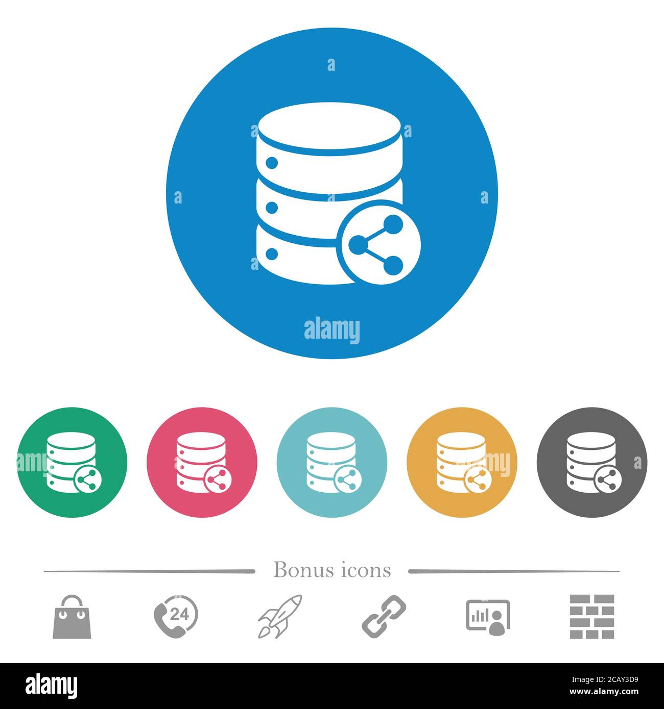 Database table relations flat white icons on round color backgrounds. 6 ...