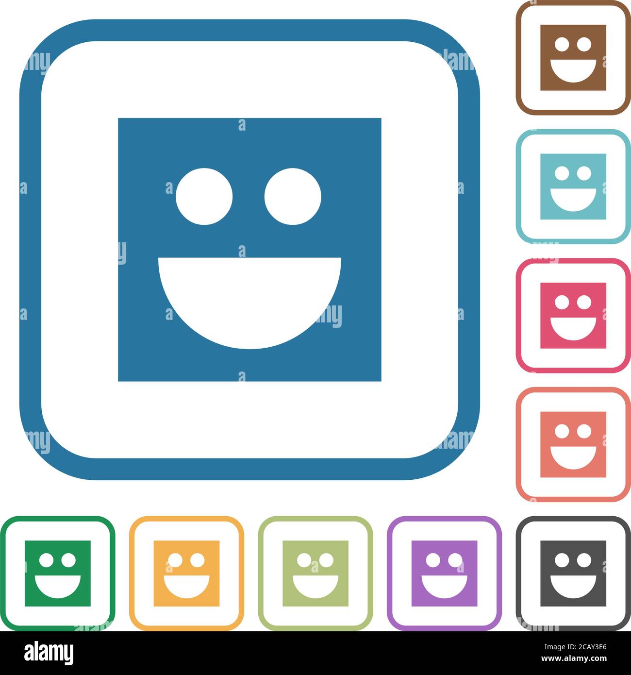 Smiley simple icons in color rounded square frames on white background ...