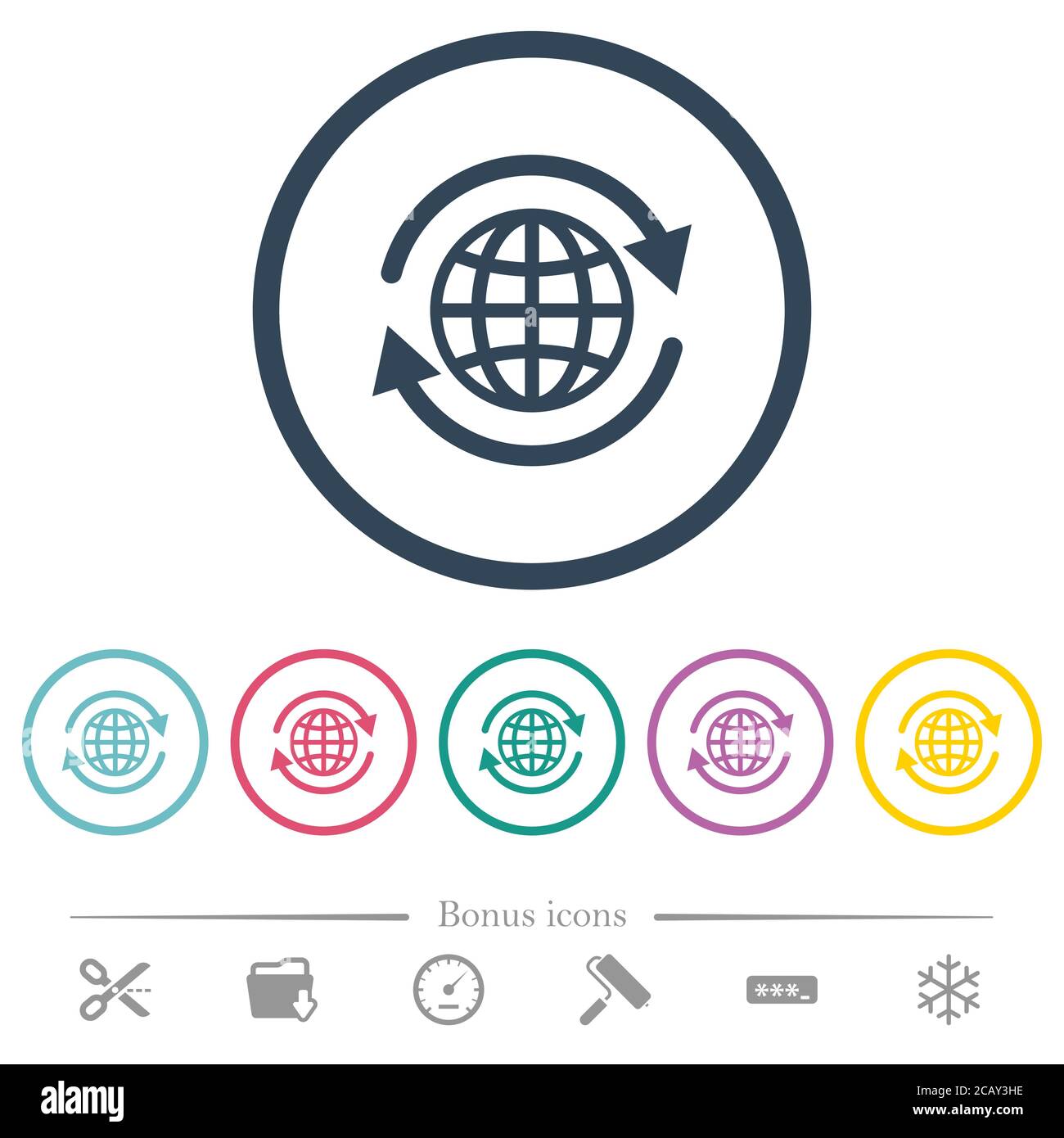 International flat color icons in round outlines. 6 bonus icons ...