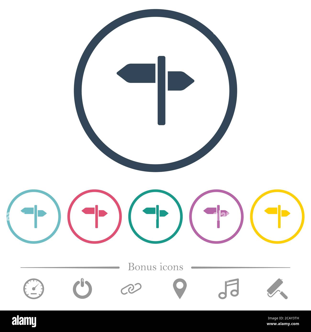 Signpost flat color icons in round outlines. 6 bonus icons included ...