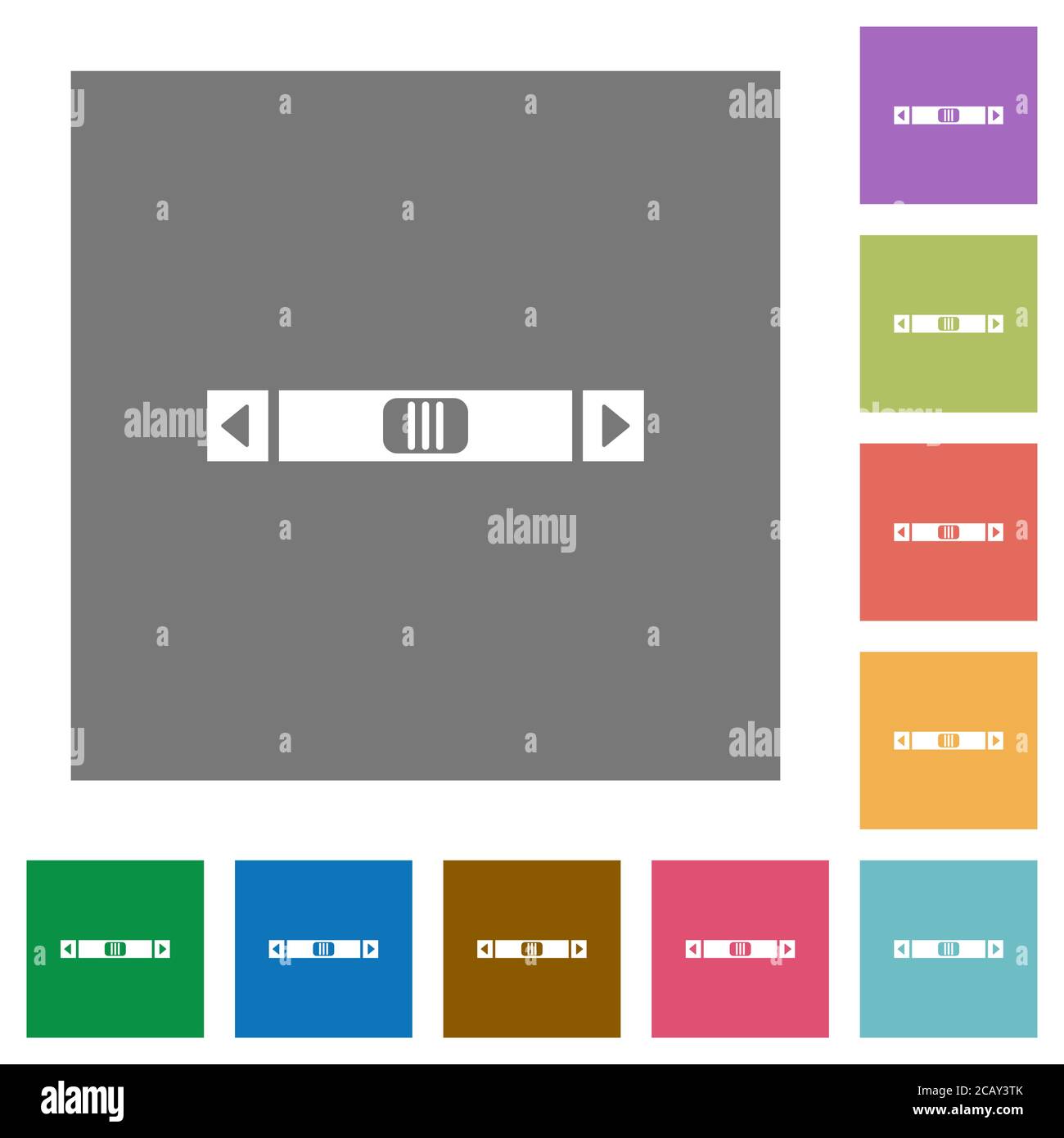 Horizontal scroll bar flat icons on simple color square backgrounds ...