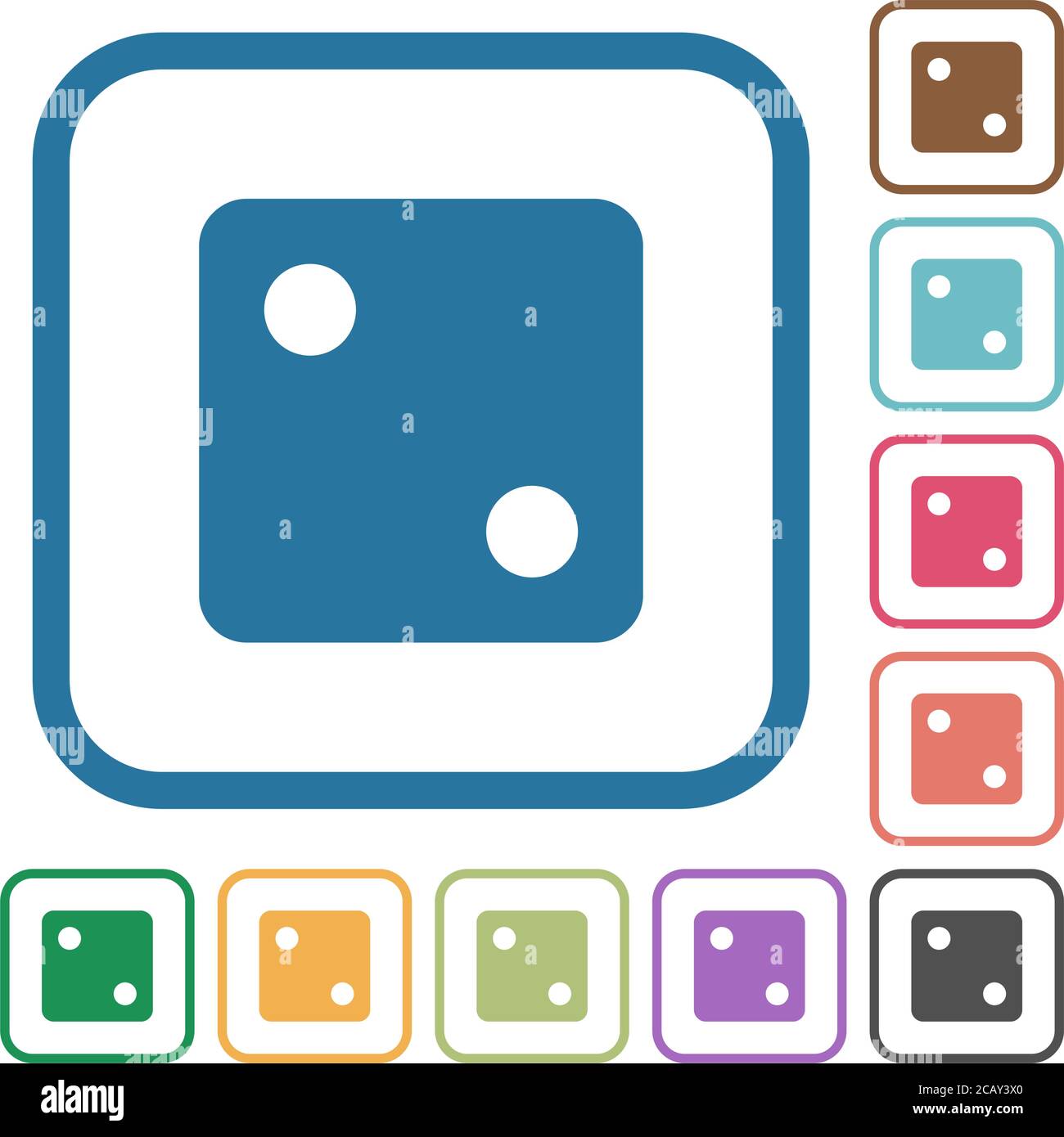 Dice two simple icons in color rounded square frames on white ...
