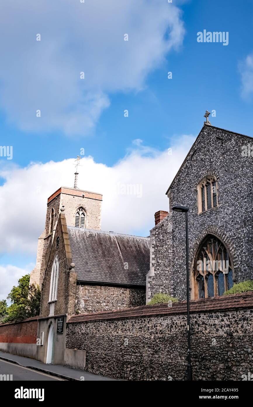 Traditional flint built Anglican church in the city of Norwich Stock ...