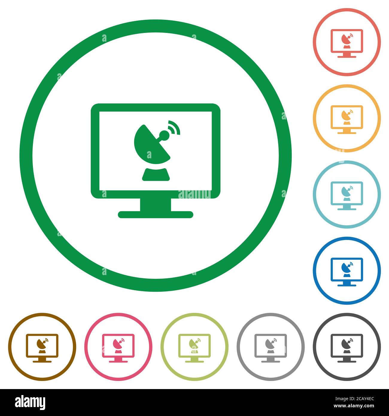 Remote desktop flat color icons in round outlines on white background ...