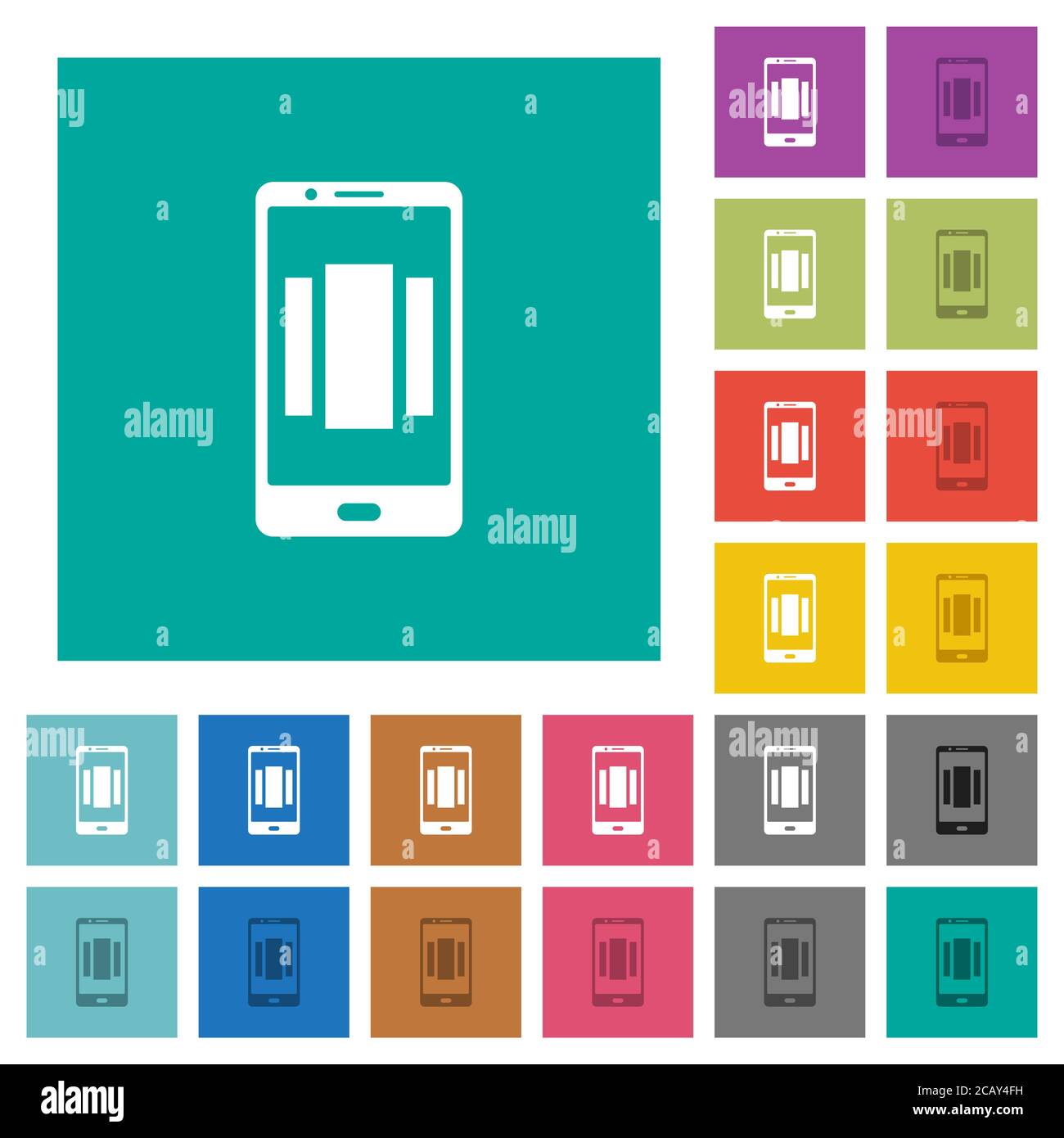 Setting up mobile homescreen multi colored flat icons on plain square ...