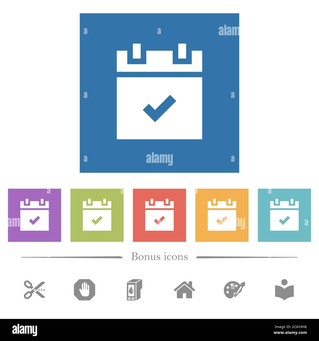 Schedule done flat white icons in square backgrounds. 6 bonus icons ...