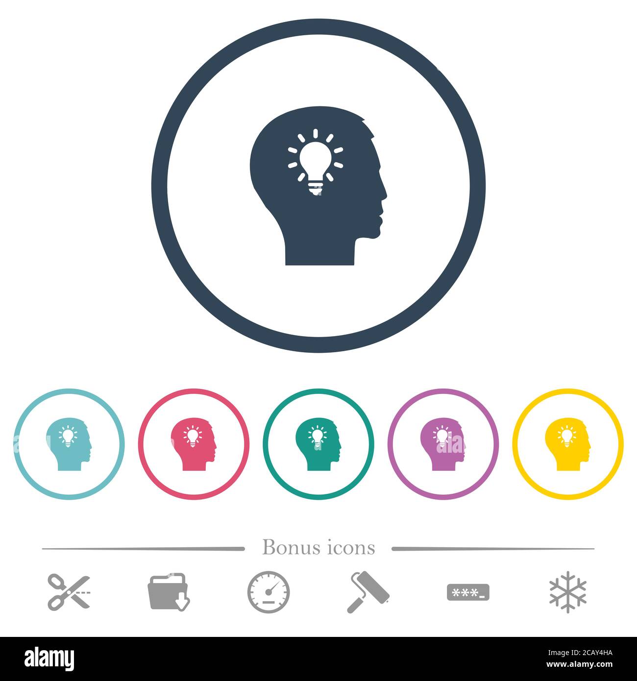 Idea flat color icons in round outlines. 6 bonus icons included Stock ...