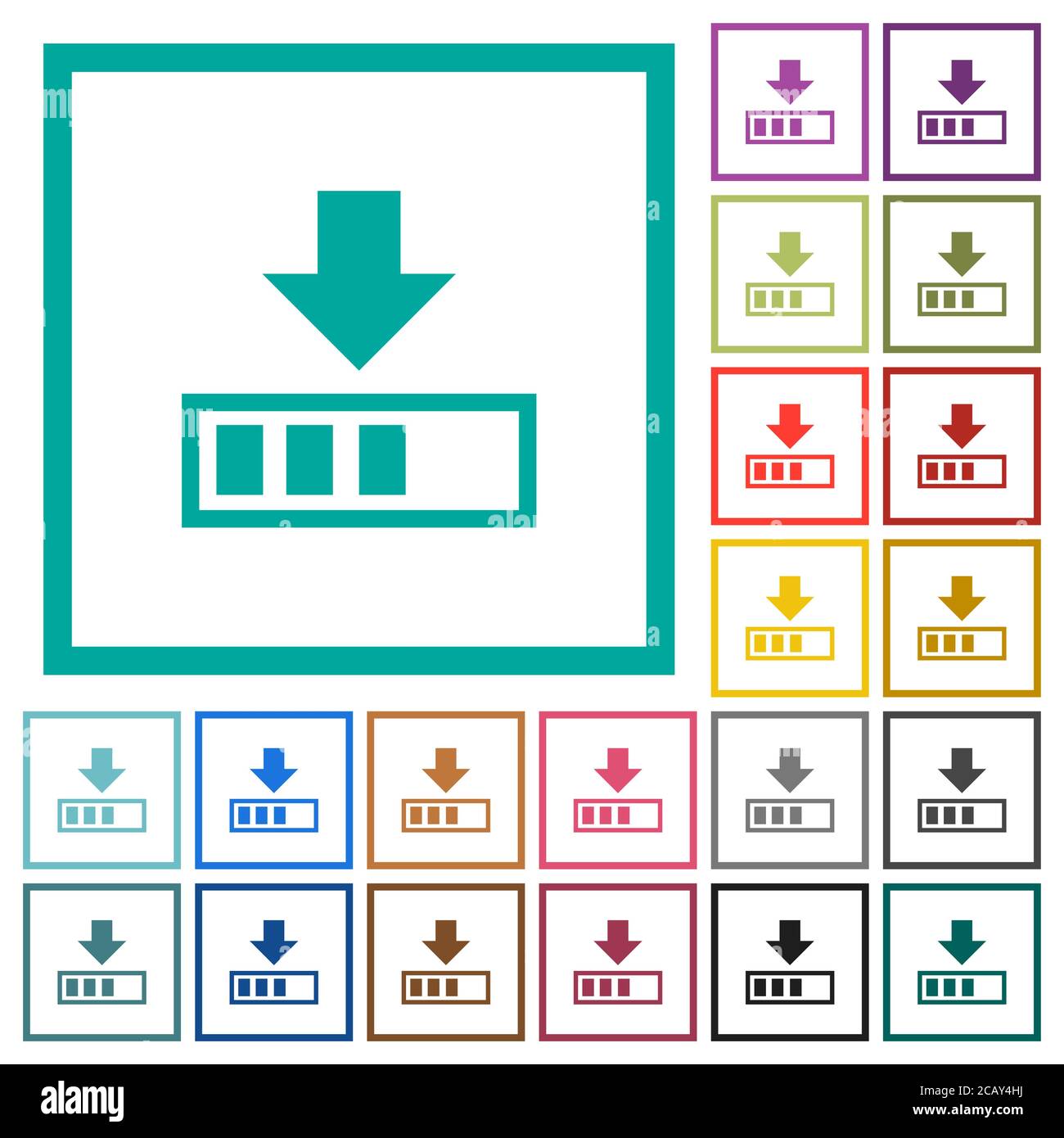 Download in progress flat color icons with quadrant frames on white ...