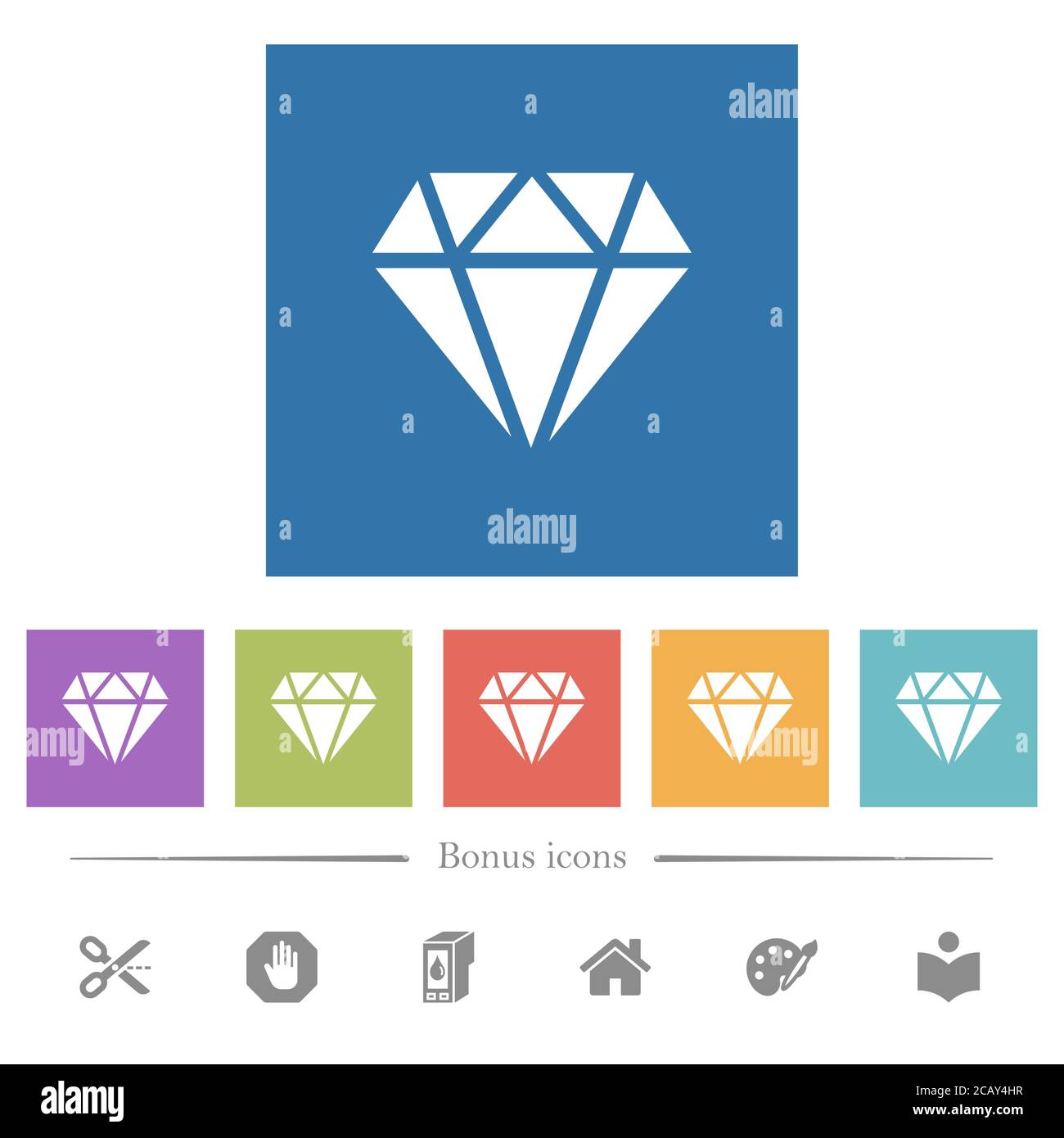 Diamond flat white icons in square backgrounds. 6 bonus icons included ...