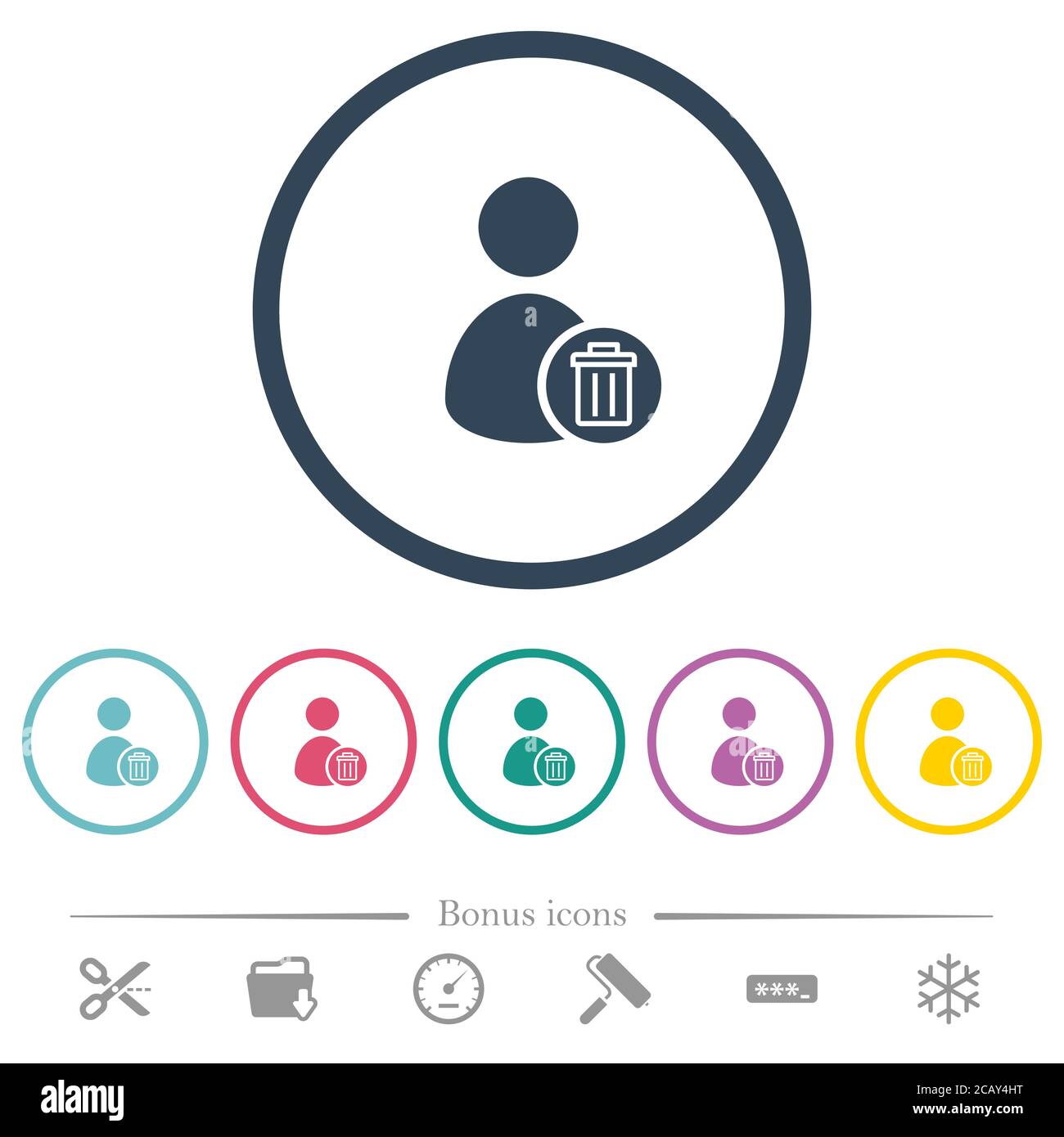 Delete user account flat color icons in round outlines. 6 bonus icons ...