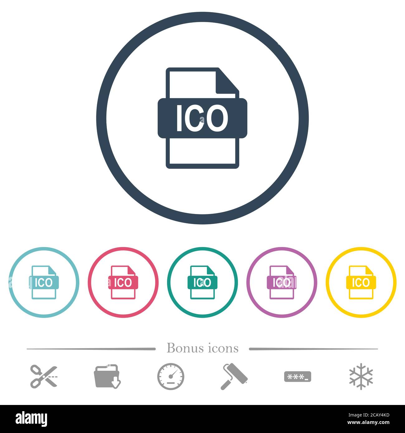 ICO file format flat color icons in round outlines. 6 bonus icons ...