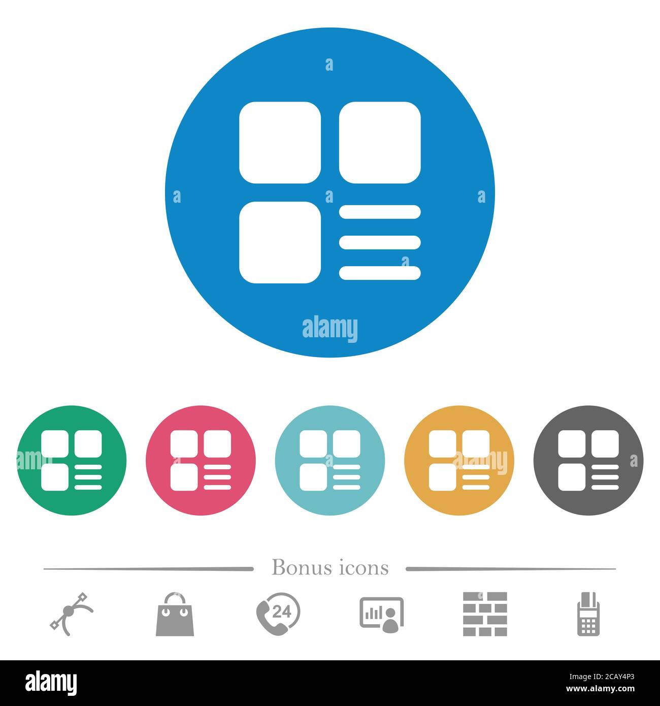 Component options flat white icons on round color backgrounds. 6 bonus ...