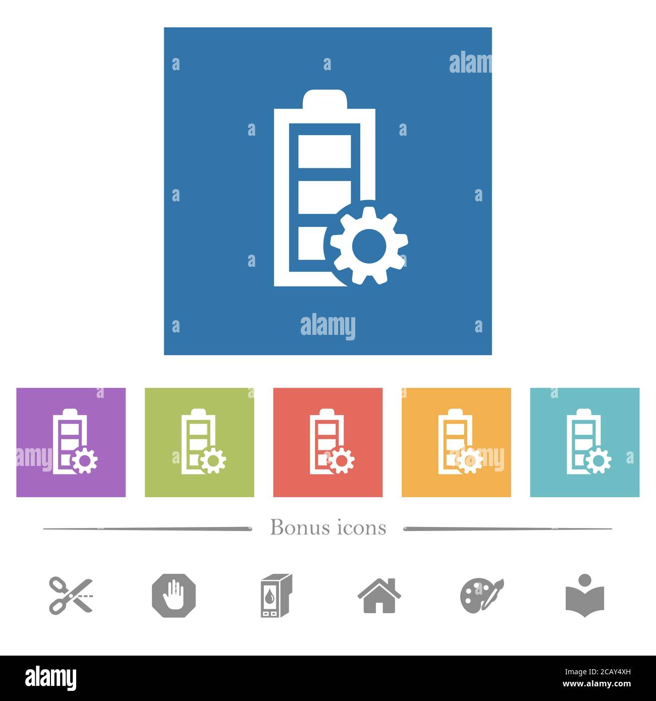 Power management flat white icons in square backgrounds. 6 bonus icons ...