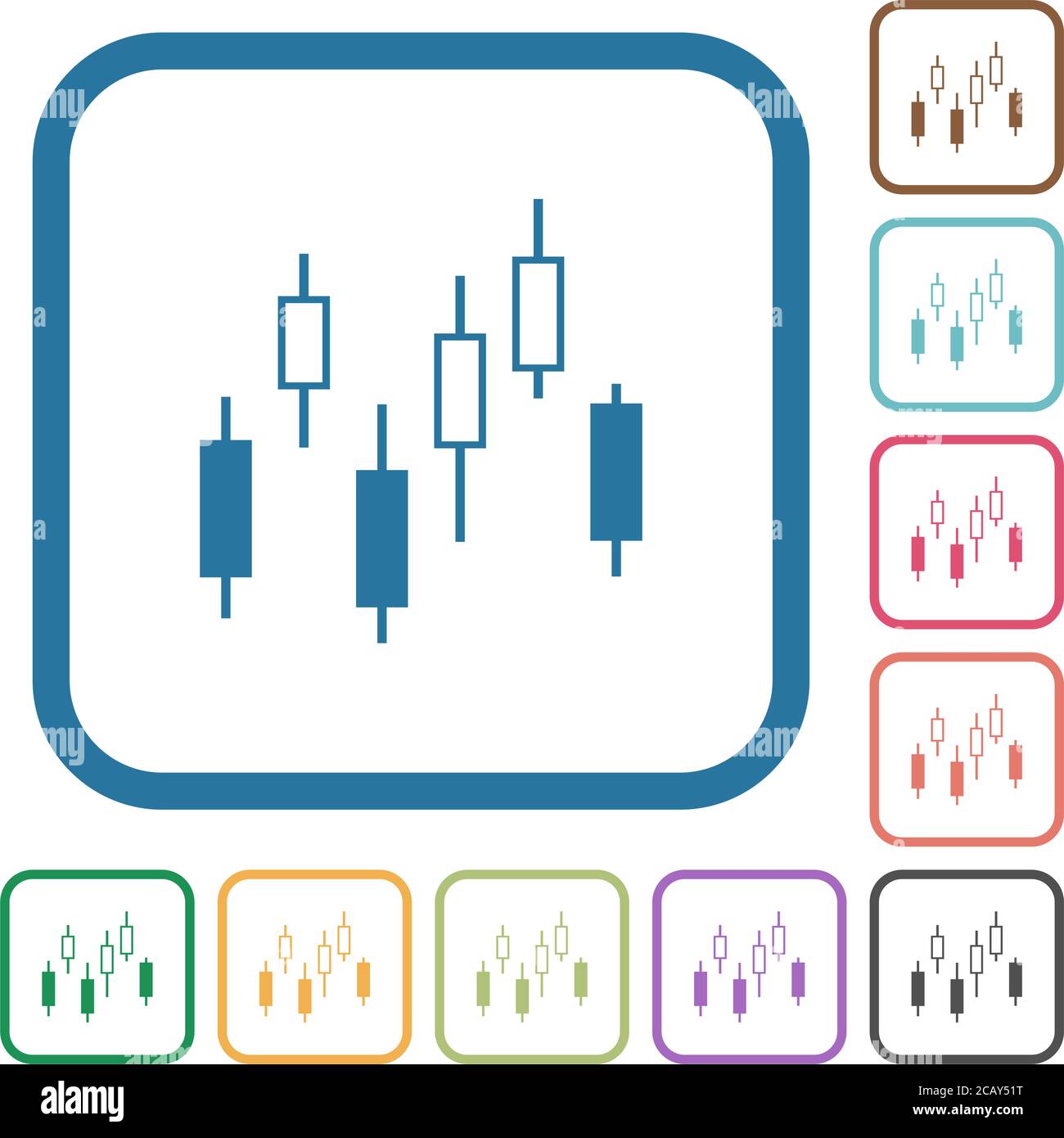 Candlestick chart simple icons in color rounded square frames on white background Stock Vector ...