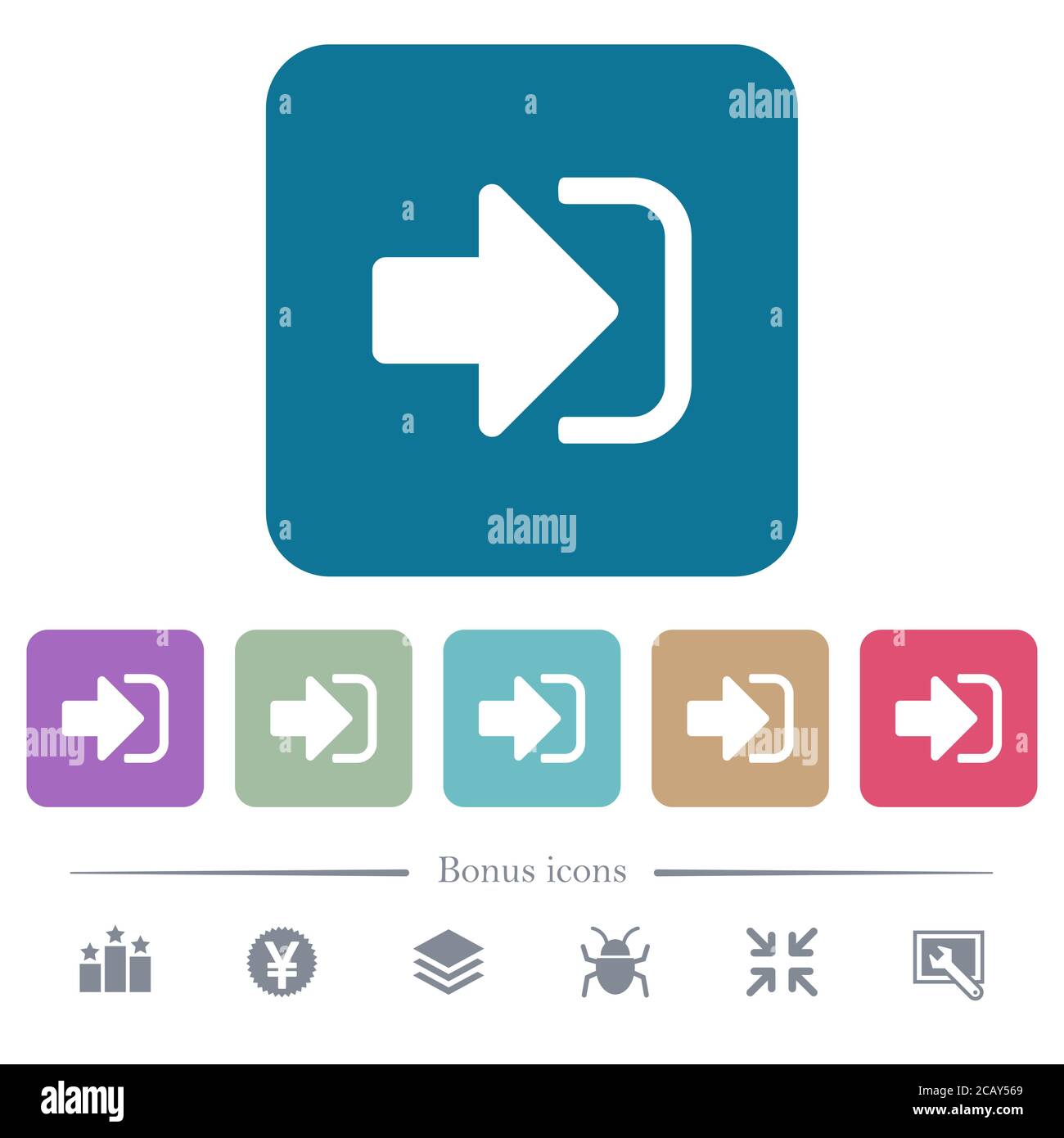 Sign in white flat icons on color rounded square backgrounds. 6 bonus ...